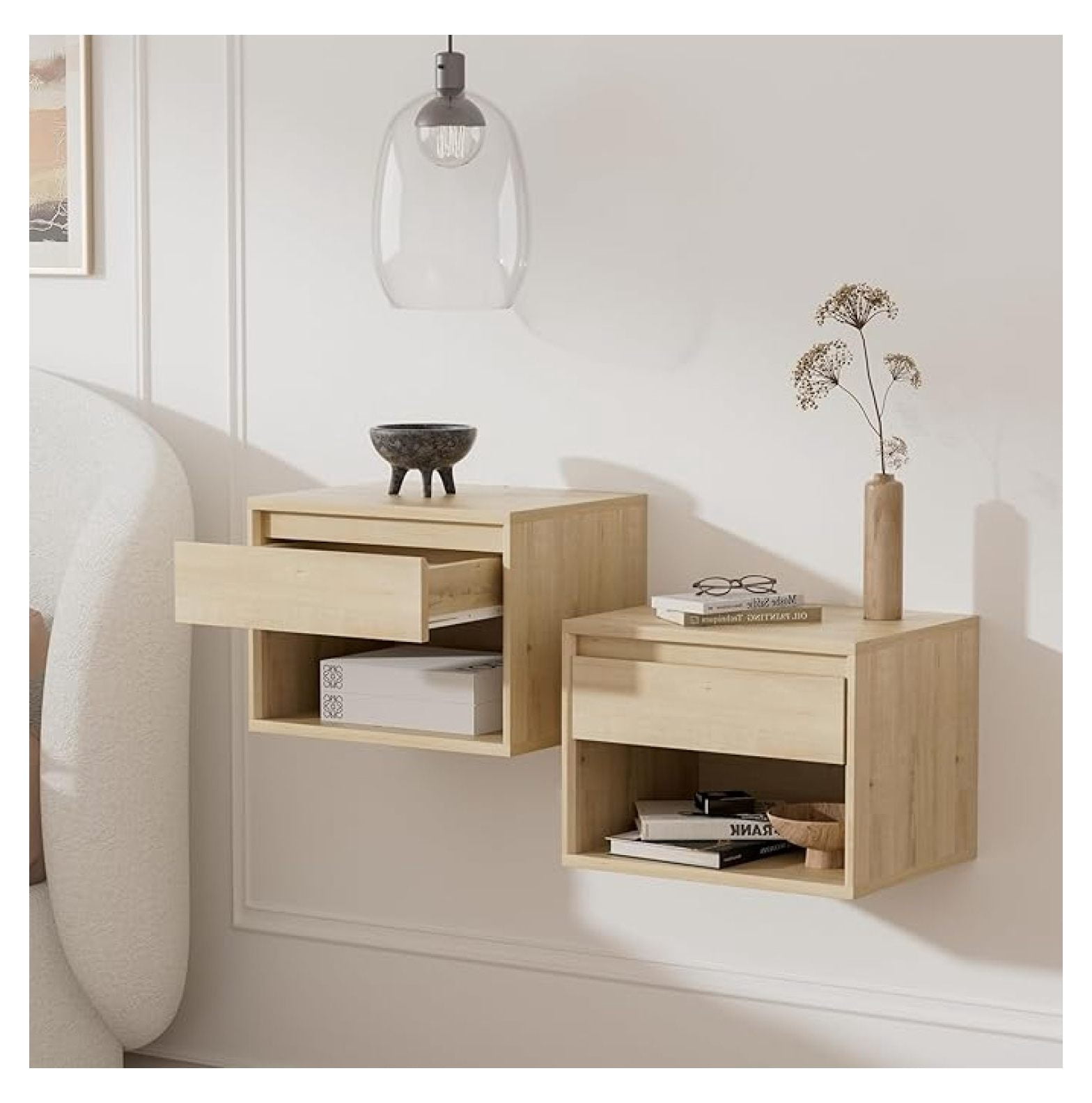 Century Modern Floating Nightstand Set of 2, Wall Mounted End Table ...