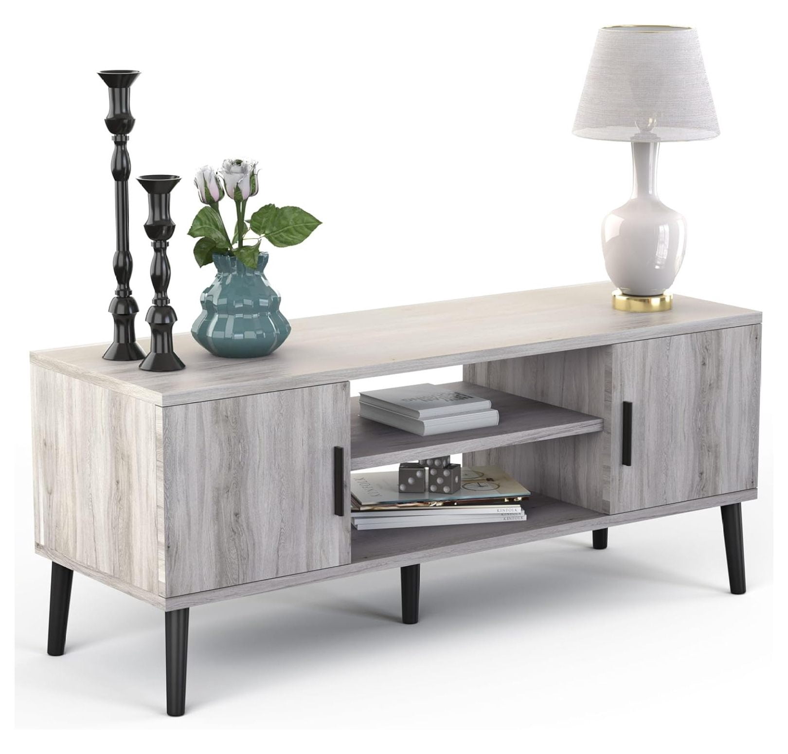 -Century Modern Rustic 45" TV Stand with 2 Side Doors Entertainment ...
