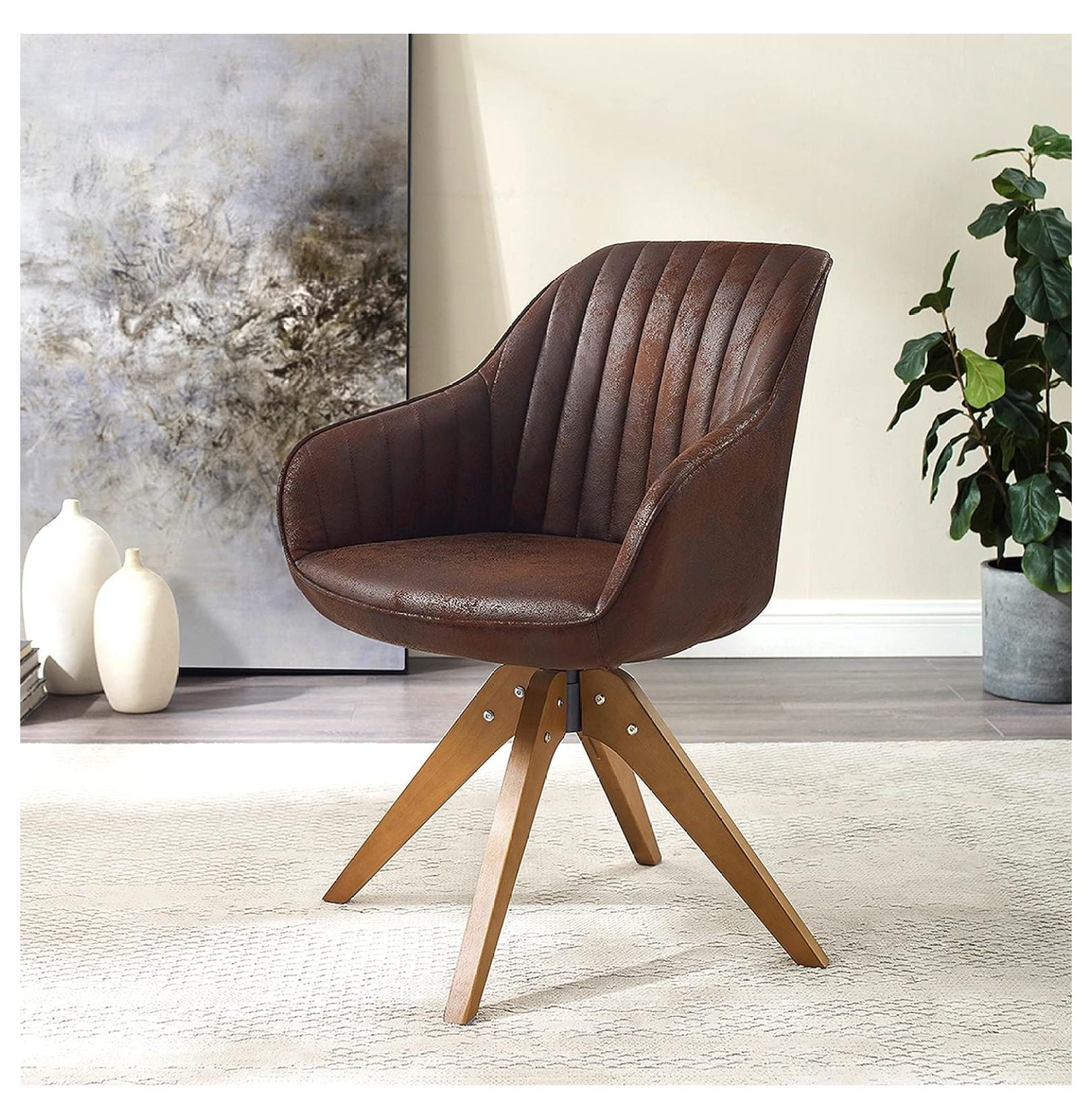Century Modern Swivel Accent Chair with Beech Wood Legs, Desk Chair No ...