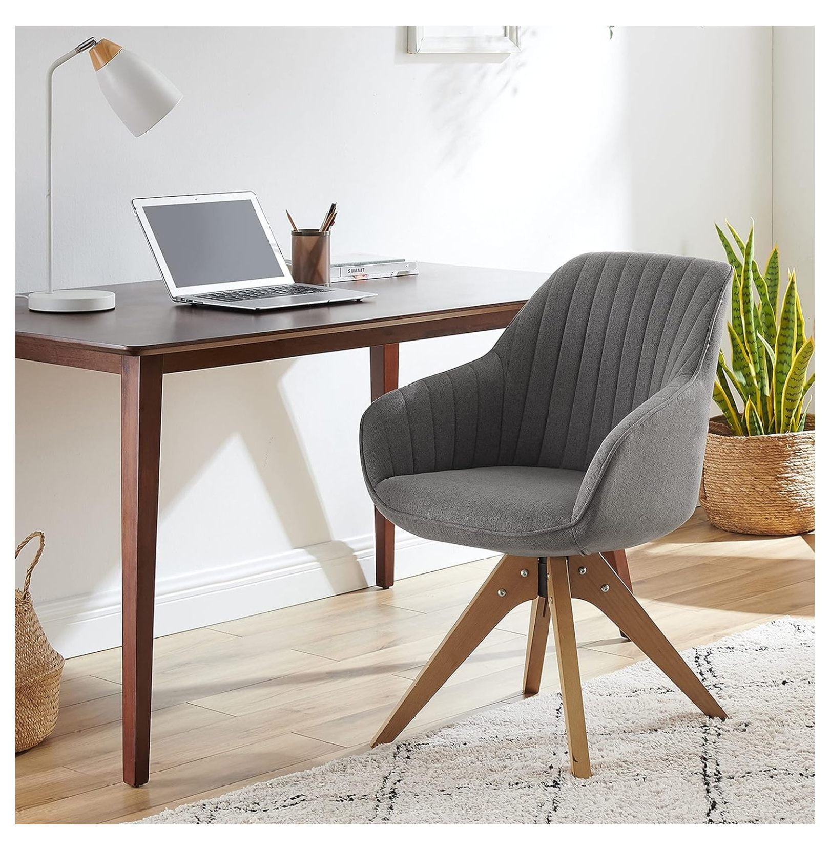 -Century Modern Swivel Accent Chair with Beech Wood Legs, Grey ...