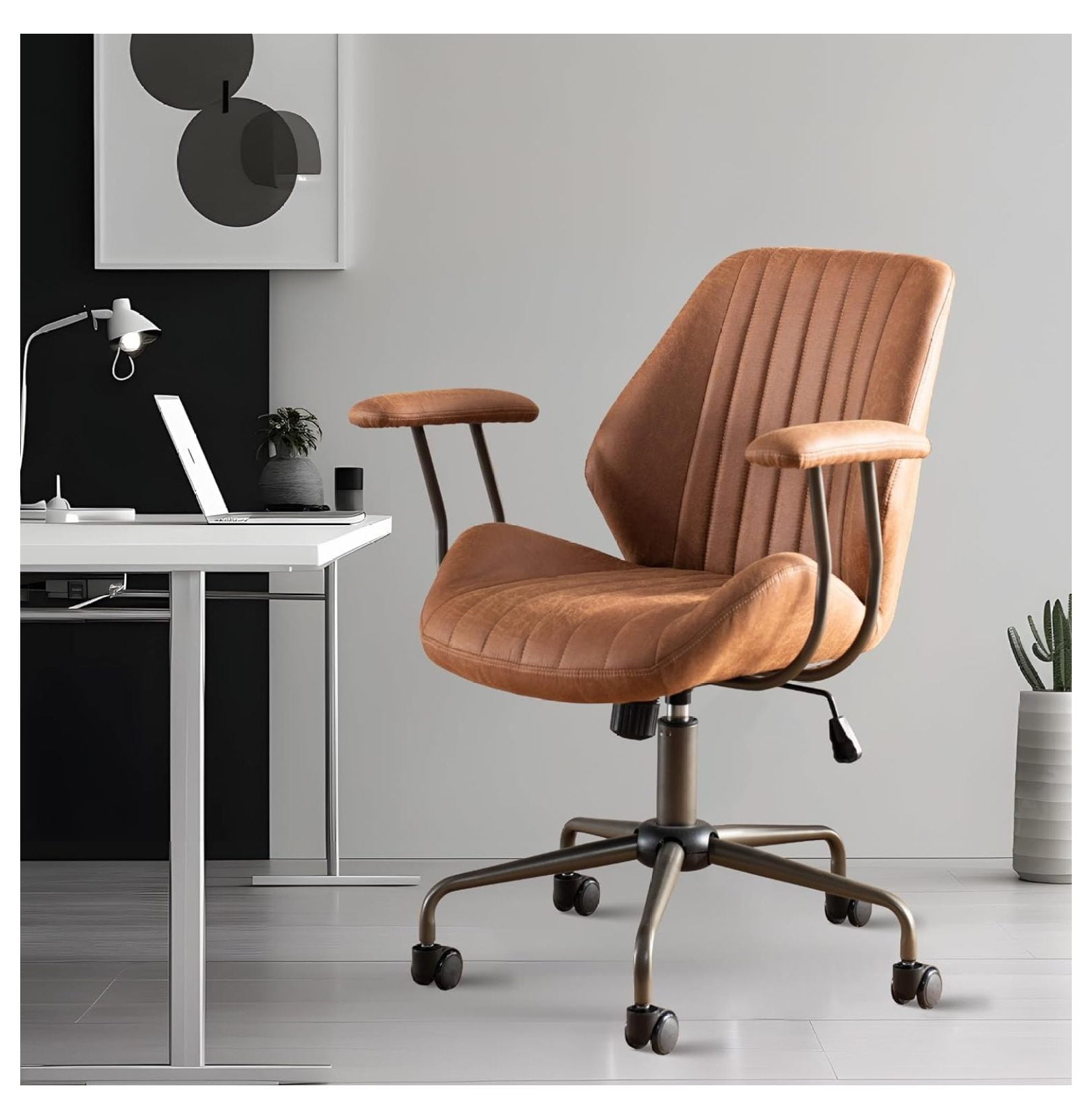 Century Modren Office Chair - Fuax Leather Suede Brown Executive Chairs ...