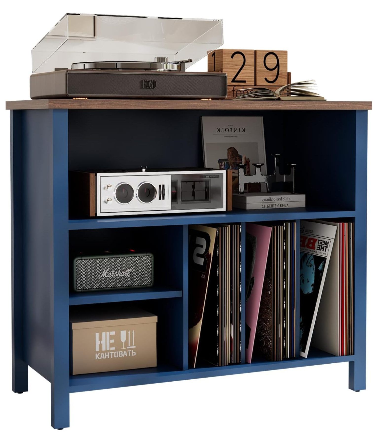 -Century Record Storage Cabinet, 3-Tier Turntable Stand for up to 220 ...