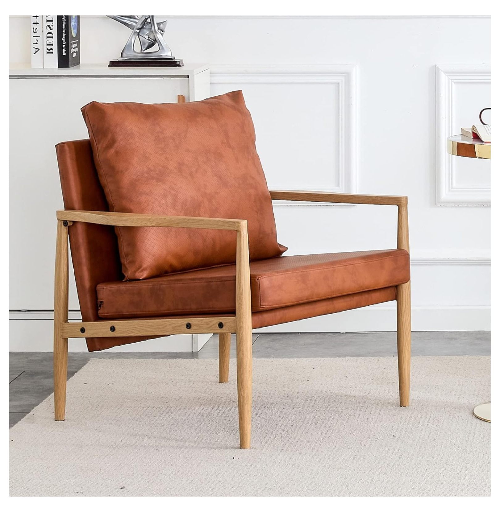 Century Sofa Side Chairs with Arms Accent Chair w/Wood Color Metal Legs ...