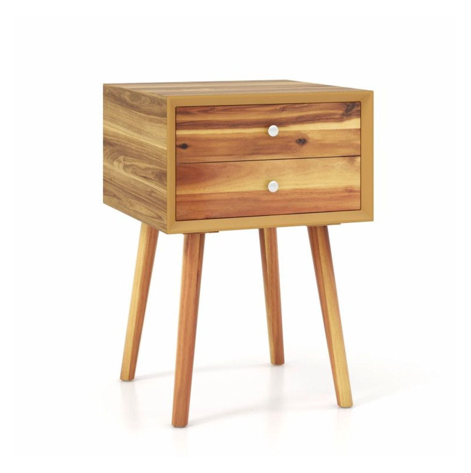 Century Wood End Table with Drawers, White Nightstand, Living Room Side ...
