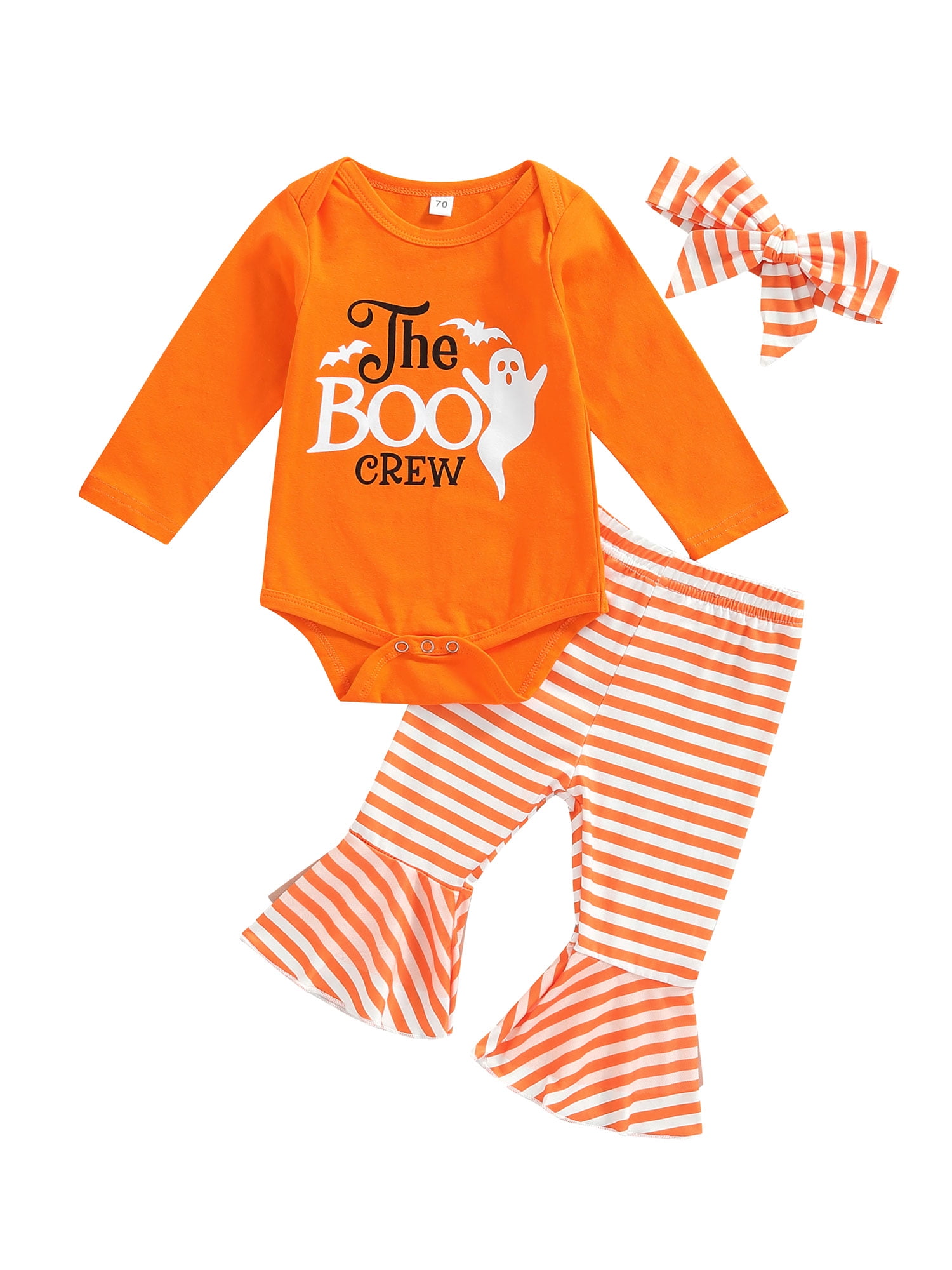 CenturyX 3Pcs Kids Baby Girls Halloween Clothes Set Letter Long Sleeve Romper Stripe Pants ...
