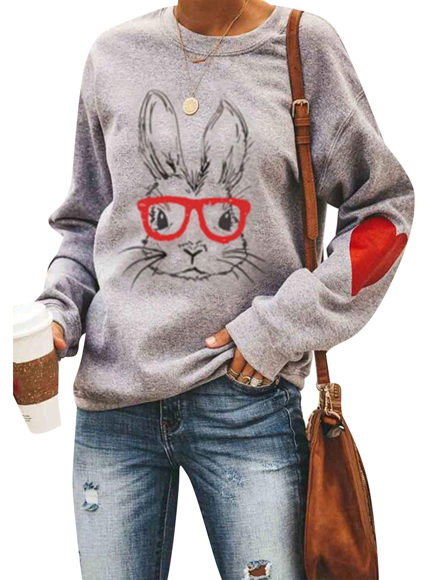 CenturyX Easter Bunny Shirts for Women Cute Rabbit Print Pullover ...