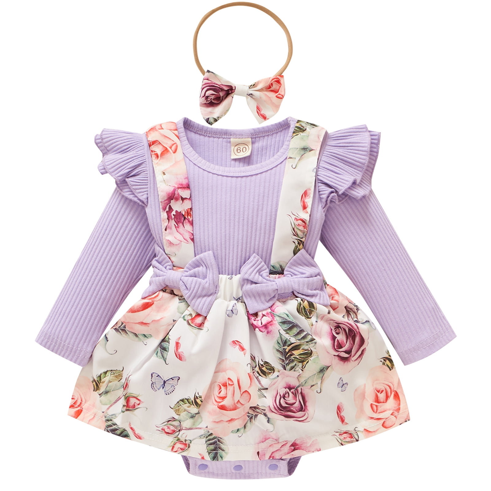 CenturyX Newborn Baby Girl Fall Clothes Infant Romper Floral Suspender Dress Ruffle Sleeve ...
