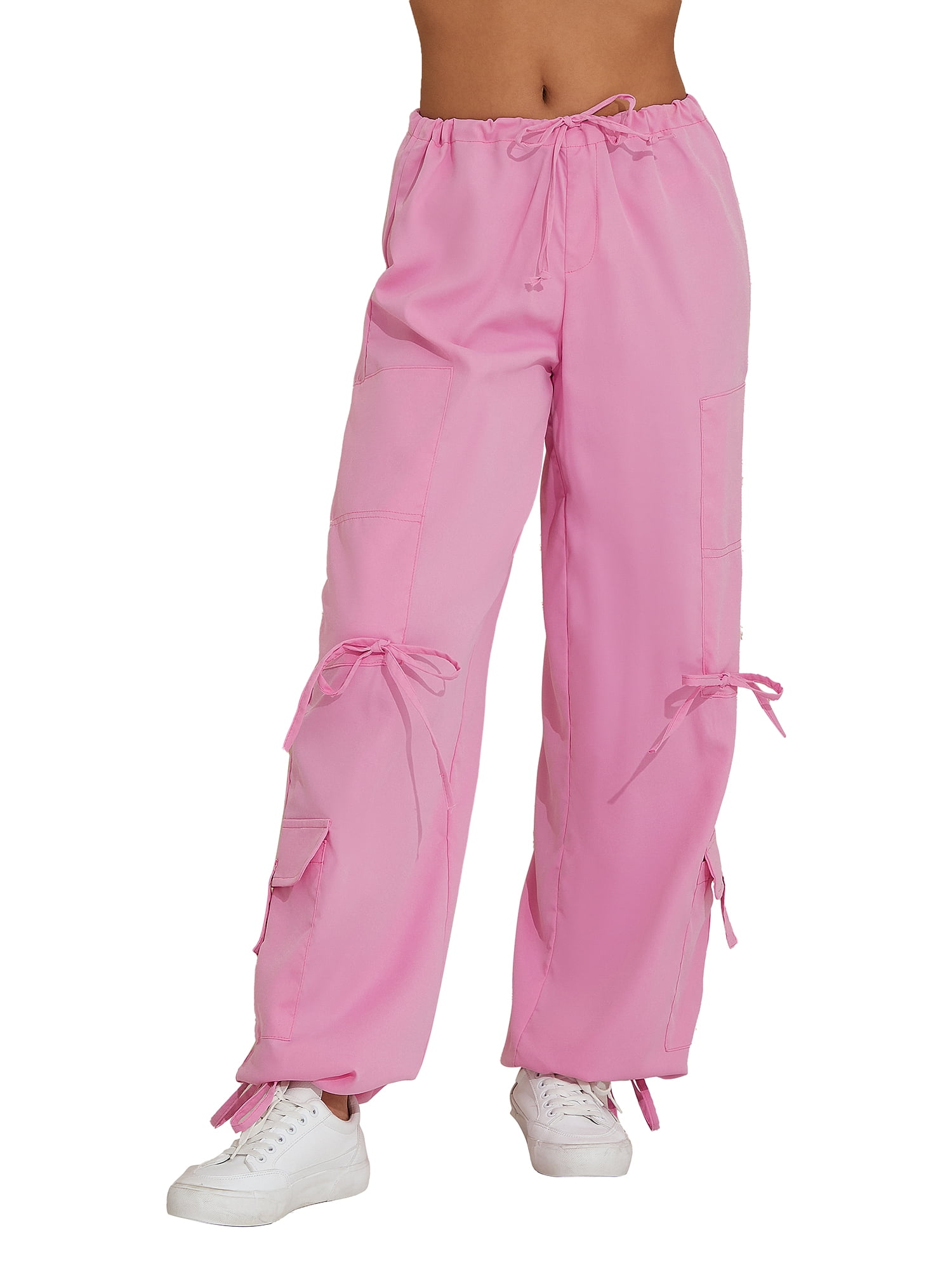 Centuryx Women Punk Baggy Elastic Waist Cargo Pants Drawstring Loose