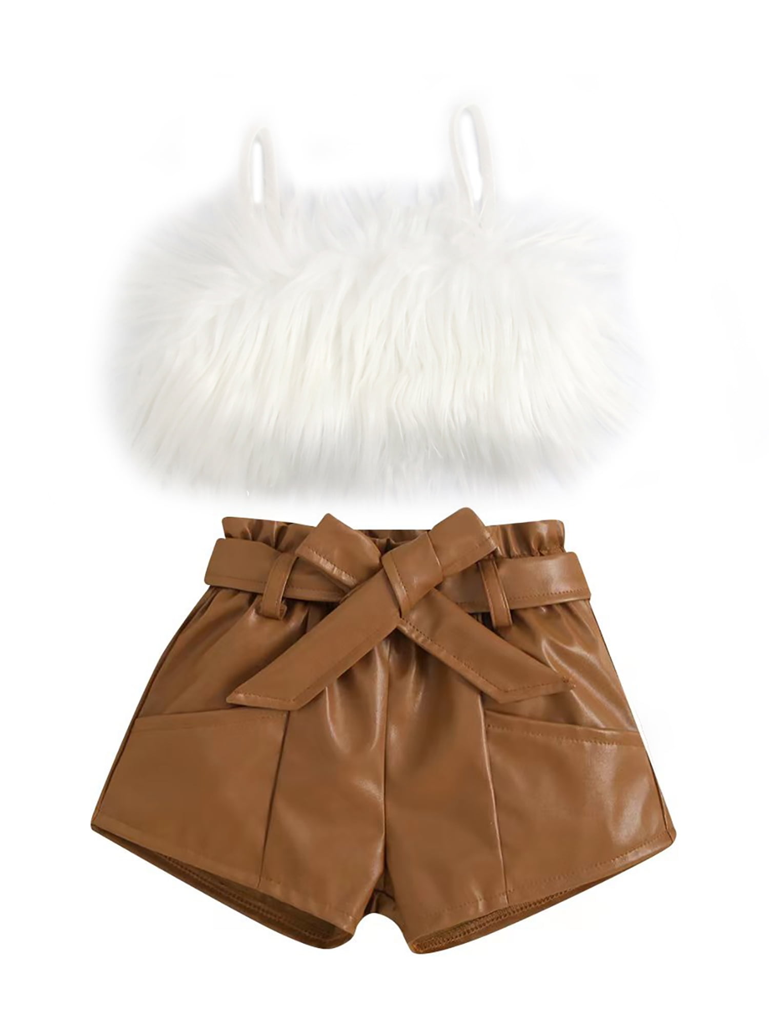 Cenuakty 2 Pcs Toddler Solid Color Outfits, Girls Cropped Fluffy Fur ...