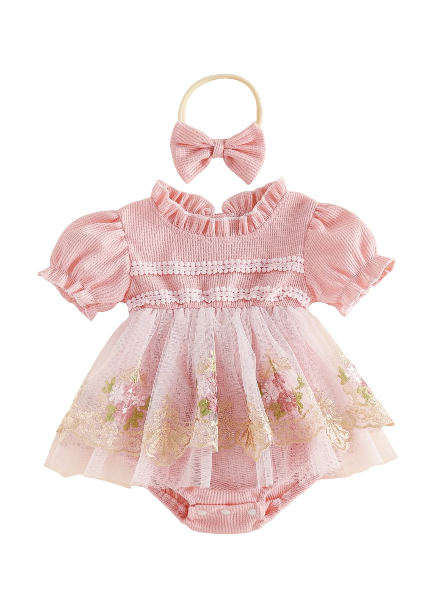Cenuakty 2Pcs 0-18M Infant Baby Girl Outfit Short Sleeve Frill Neck ...