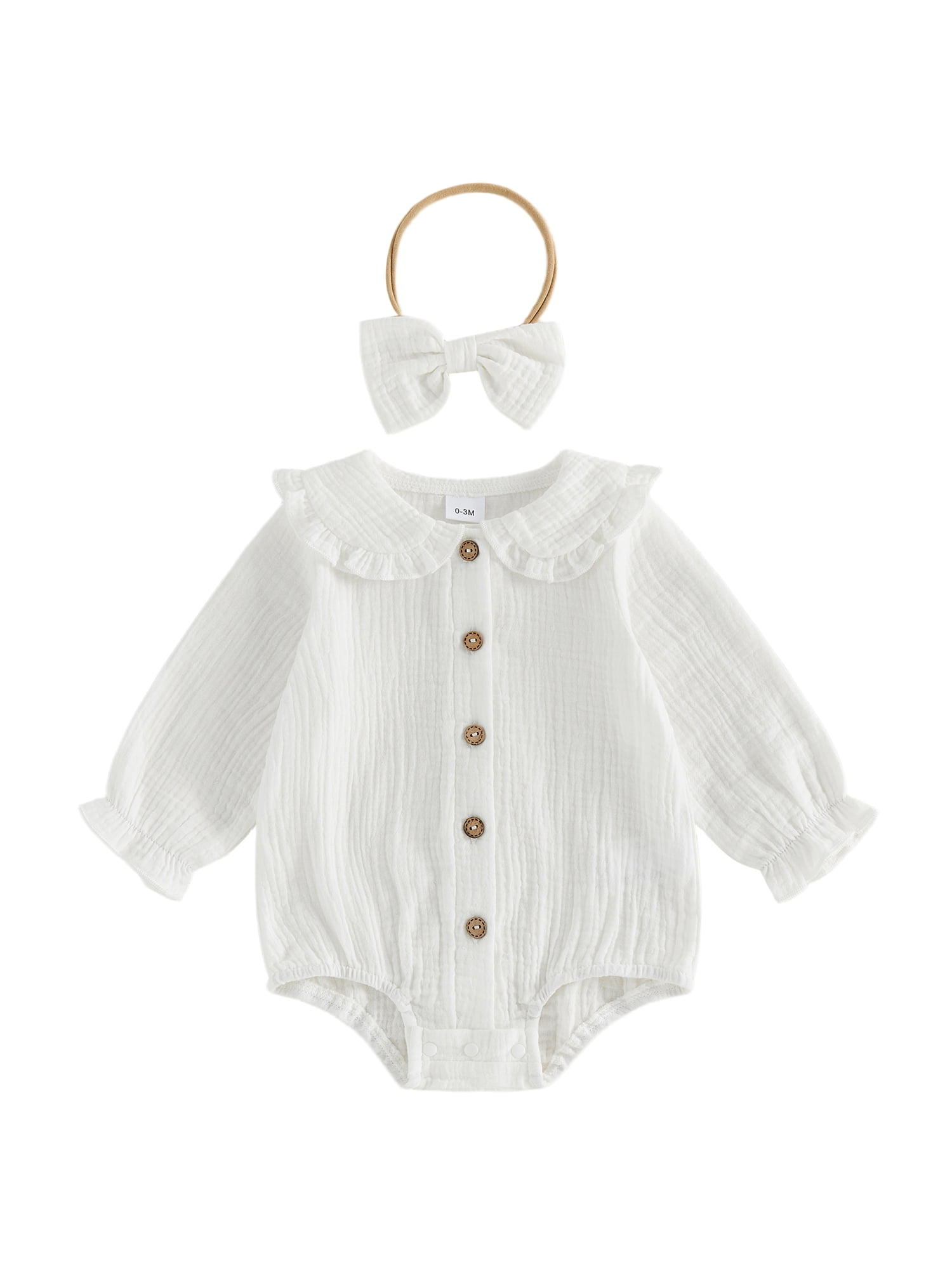 Cenuakty Baby 3M 6M 12M 18M Girl Autumn Romper Button Front Doll Collar ...