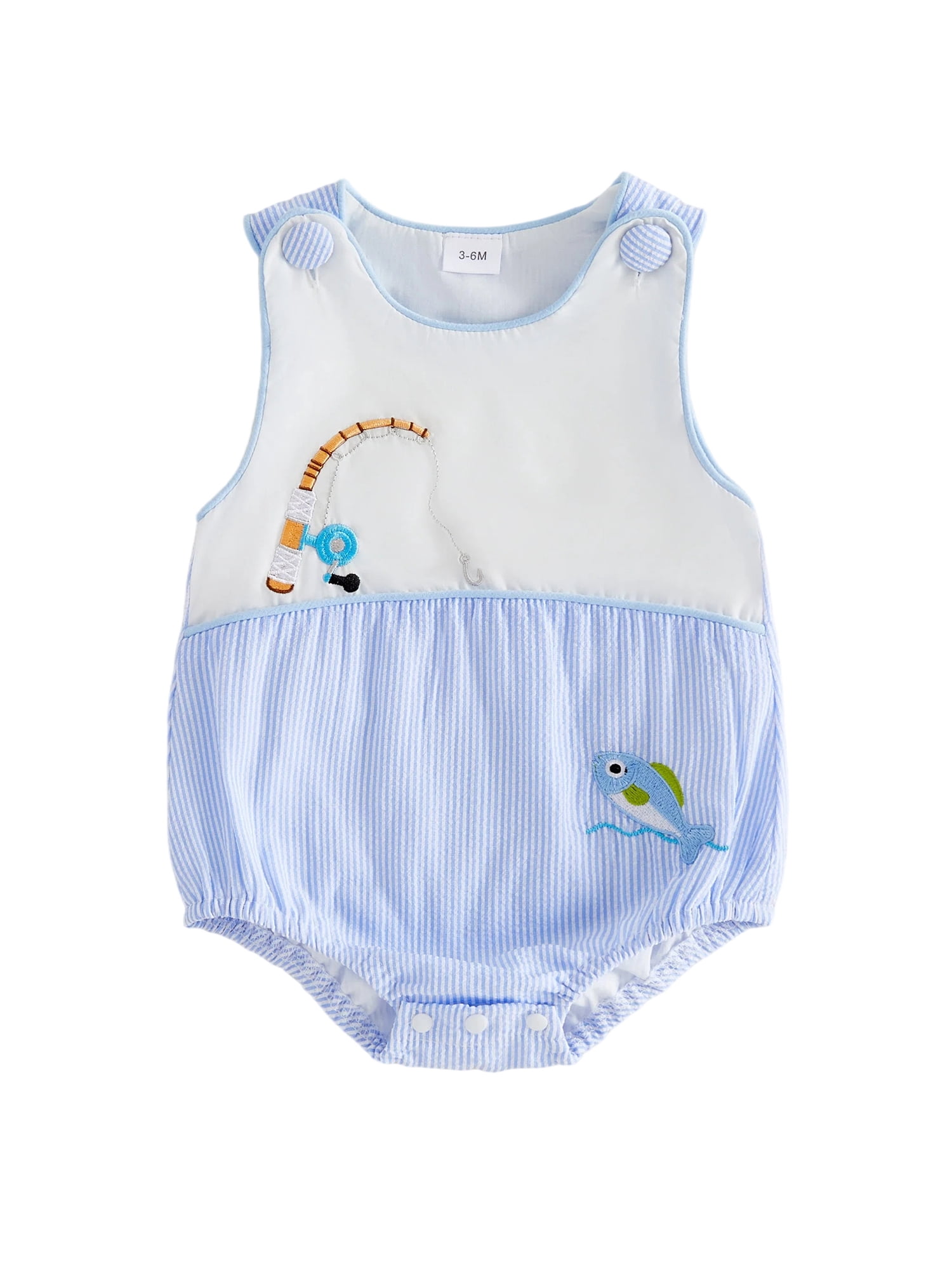 Cenuakty Baby Boy Summer Striped Jumpsuit Sleeveless Round Neck Fish ...