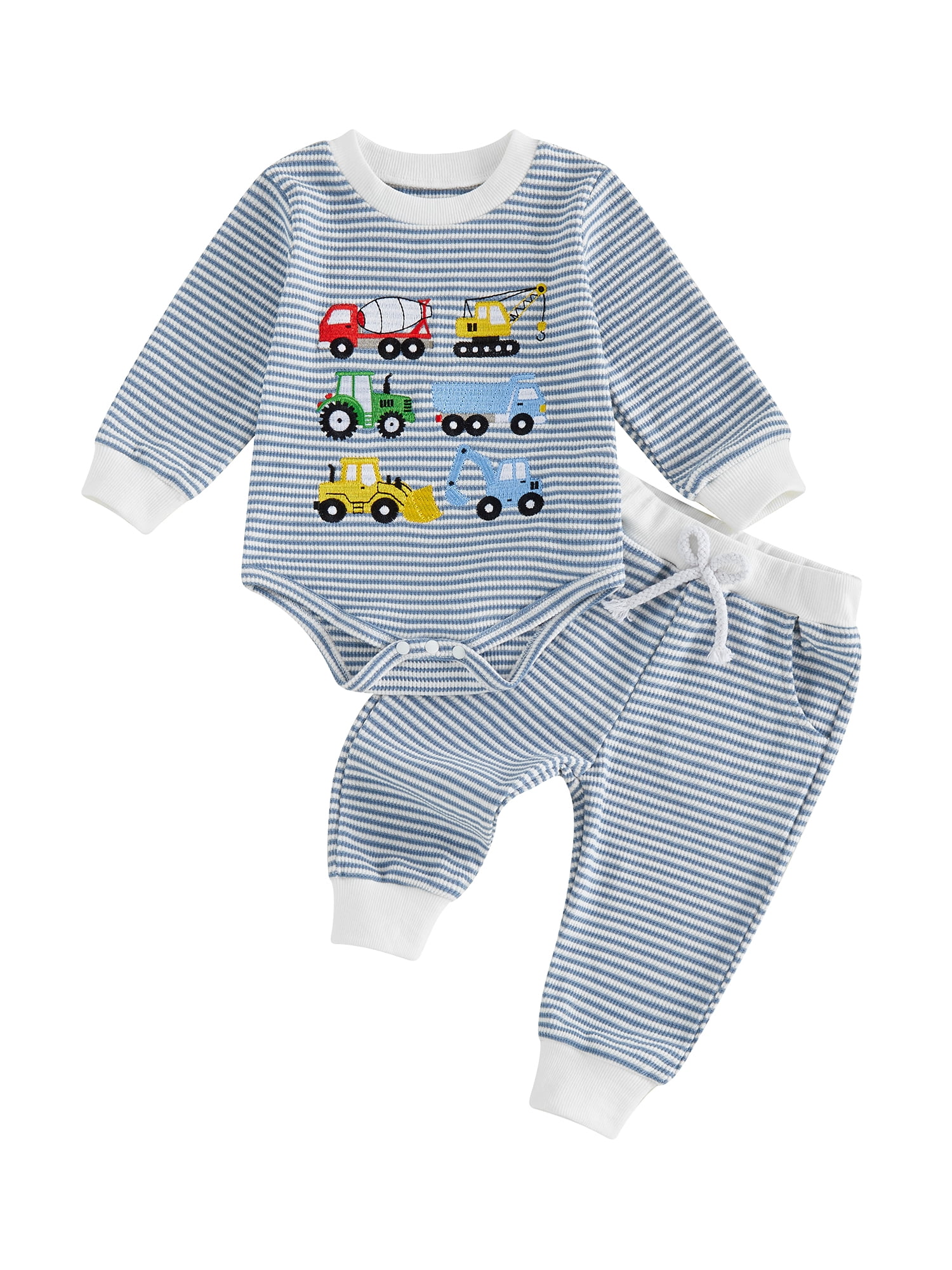 Cenuakty Baby Boys Striped Outfit Long Sleeve Crew Neck Excavator ...