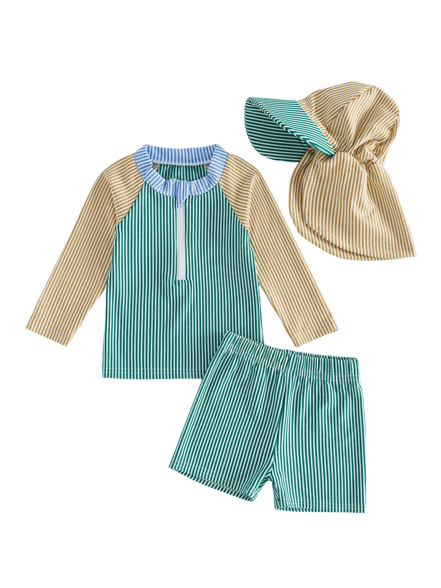Cenuakty Baby Boys Swimsuit Set Contrast Colors Striped Zipper Rash ...