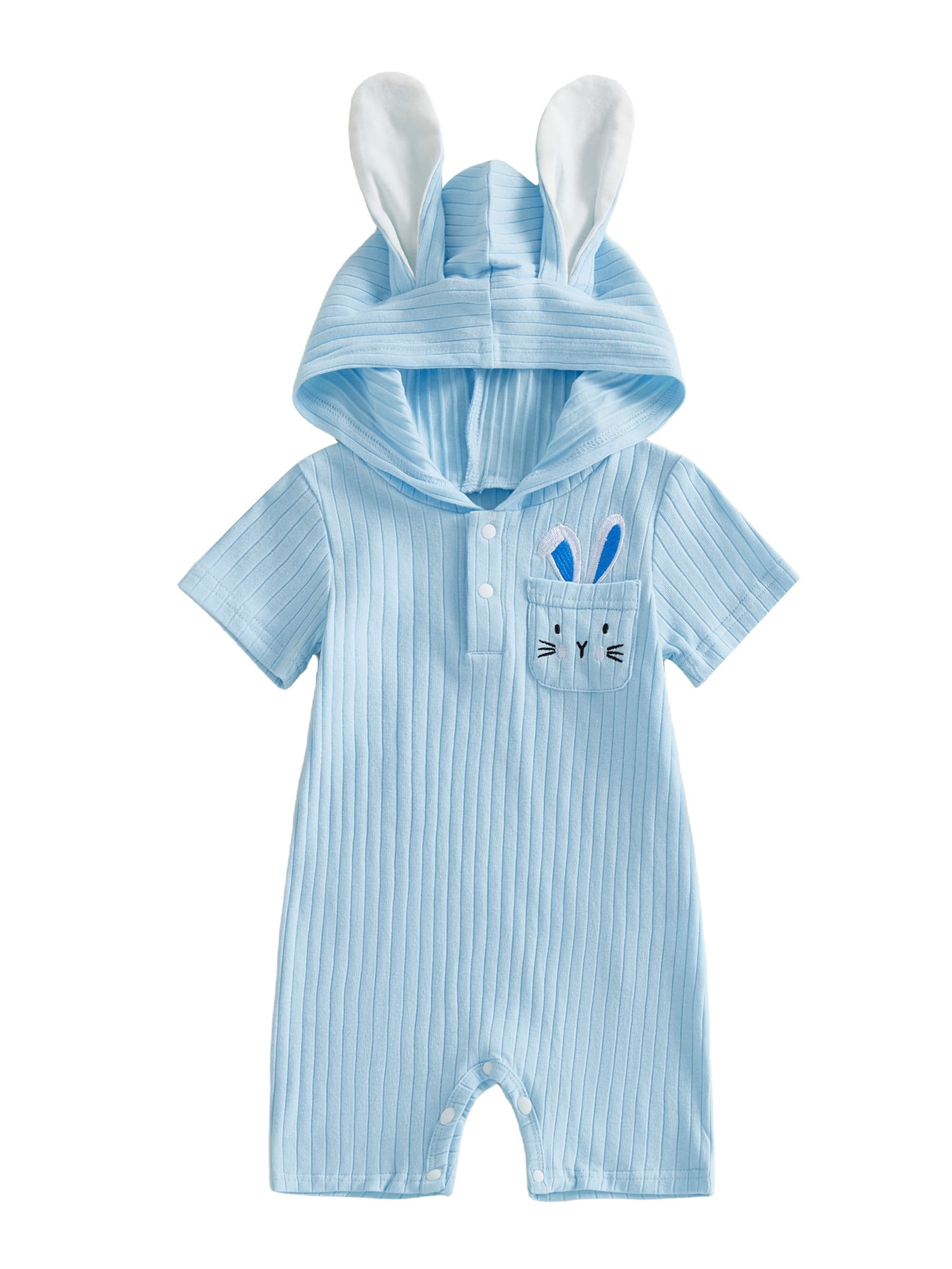 Cenuakty Baby Easter Romper Bunny Ear Design Embroidered Button Short ...