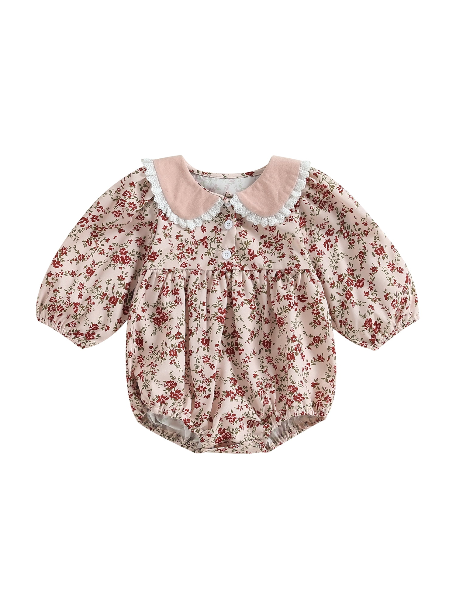 Cenuakty Baby Girl Fall Romper Long Sleeve Doll Collar Floral Print ...