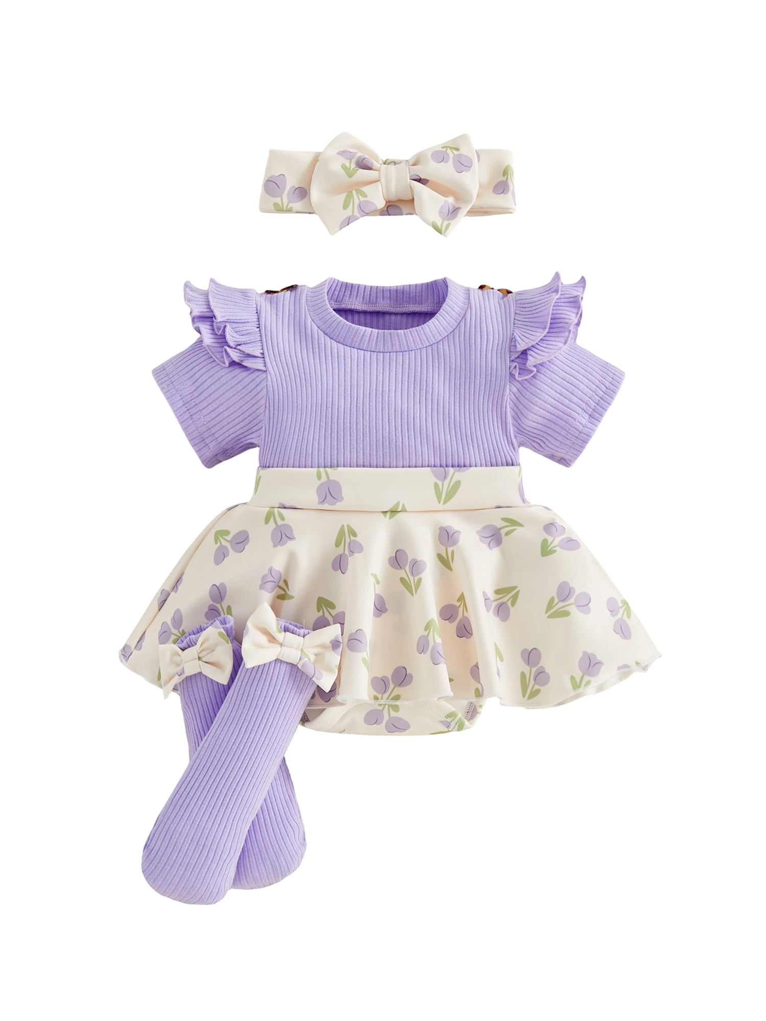 Cenuakty Baby Girl Romper Dress Plaid/Cherry Print Patchwork Short ...