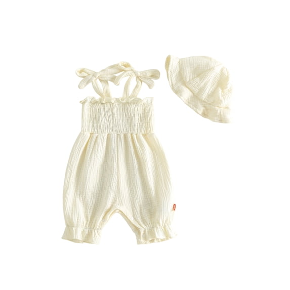 Cenuakty Baby Girl Romper Solid Color Tie Shoulder Straps Sleeveless ...