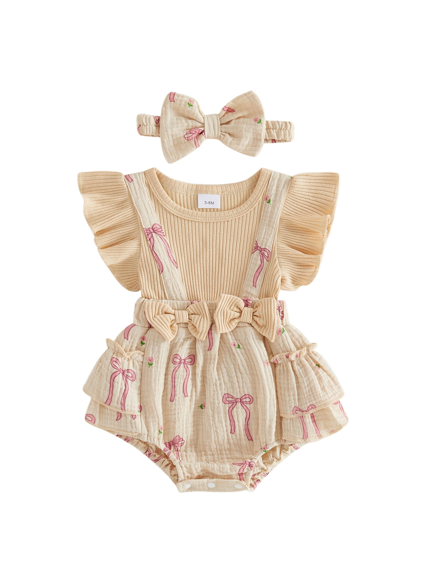 Cenuakty Baby Girl Summer Bubble Romper Floral Bow Print Fake Two ...