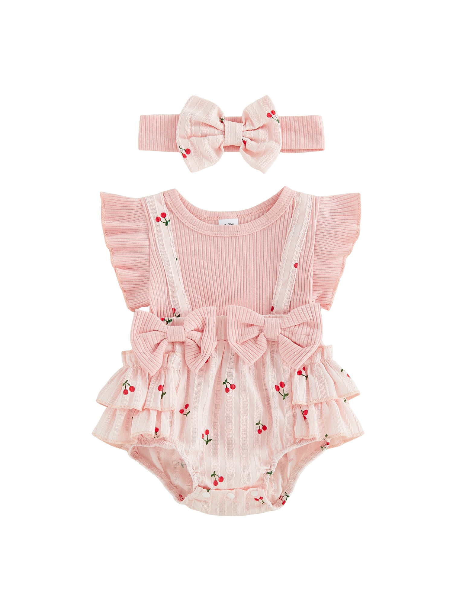 Cenuakty Baby Girls 2 Piece Outfits Adorable Cherry Print Flying Sleeve ...