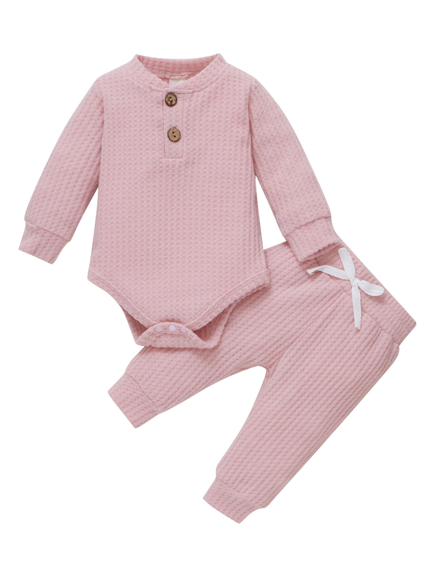 Cenuakty Baby Girls Two-piece Clothes Set, Solid Color Round Collar ...