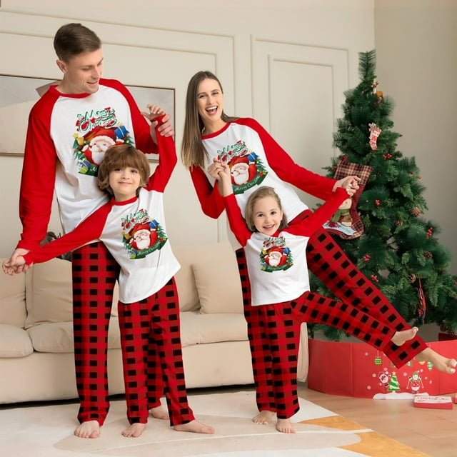 Cenuakty Family Matching Christmas Pajama Set Santa Print Long Sleeve ...