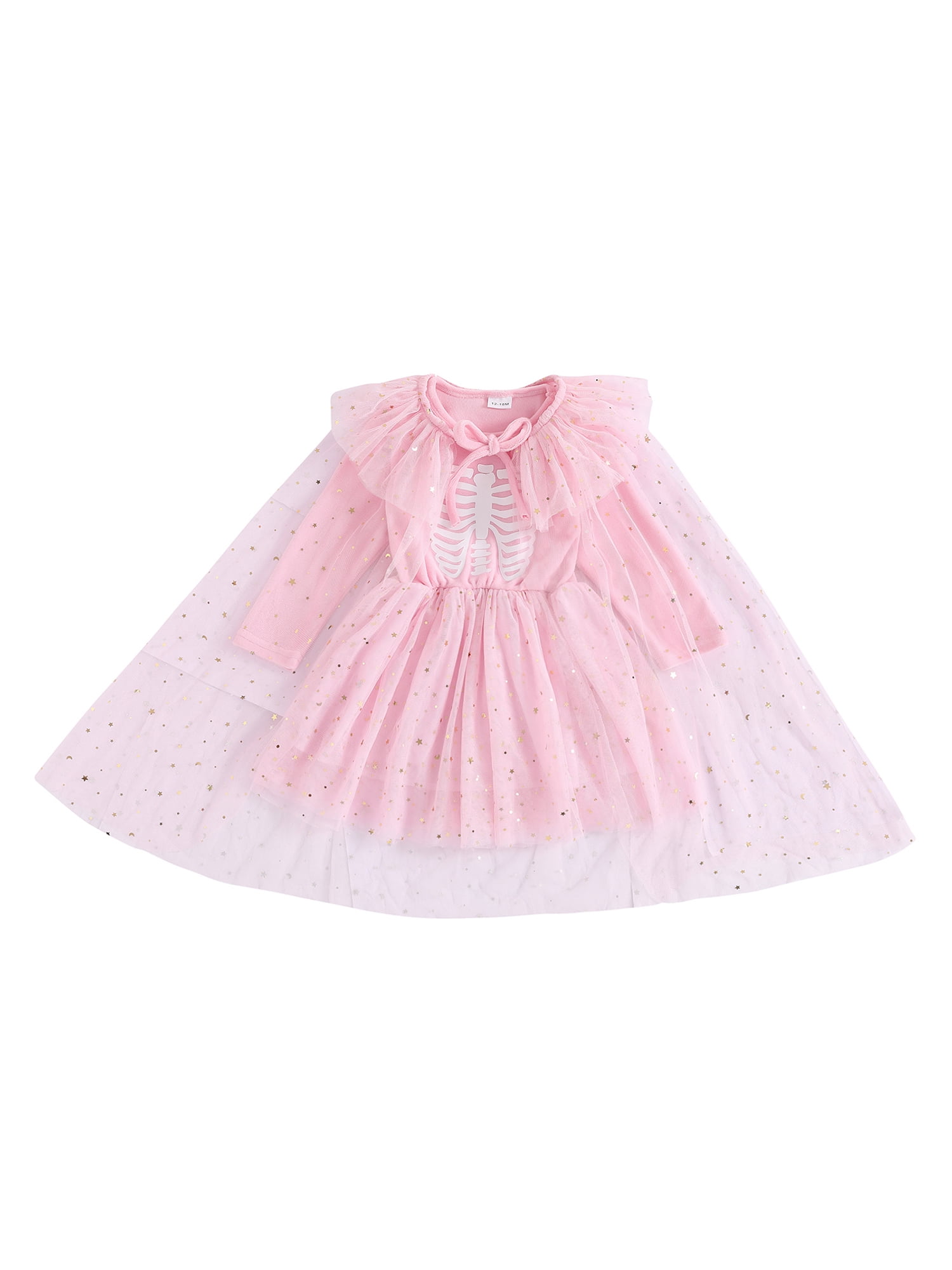 Cenuakty Girls Halloween Puffy Mesh Dress Shawl Skeleton Print Sequins ...