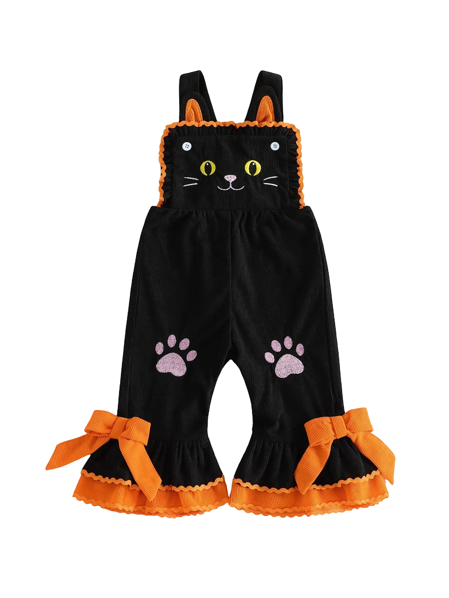 Cenuakty Girls Jumpsuit Summer Sleeveless Bee/Cat Embroidery Bowknot ...