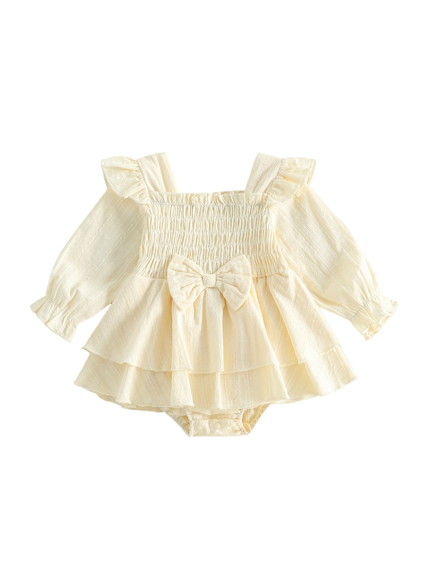Cenuakty Infant Baby Girl Romper Dress Square Neck Puff Long Sleeve Bow ...