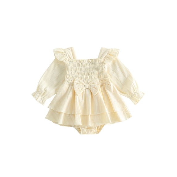 Cenuakty Infant Baby Girl Romper Dress Square Neck Puff Long Sleeve Bow ...