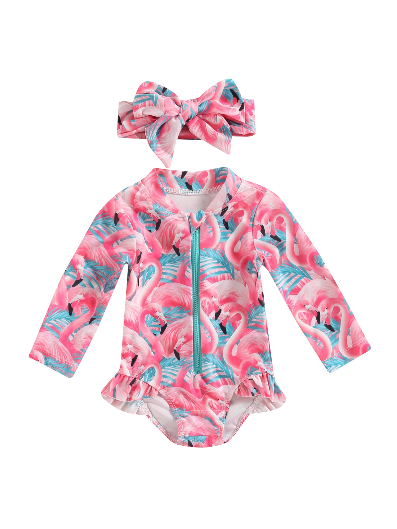 Cenuakty Kids Girls Rash Guard Swimsuit Romper Flamingo/Flower Print ...