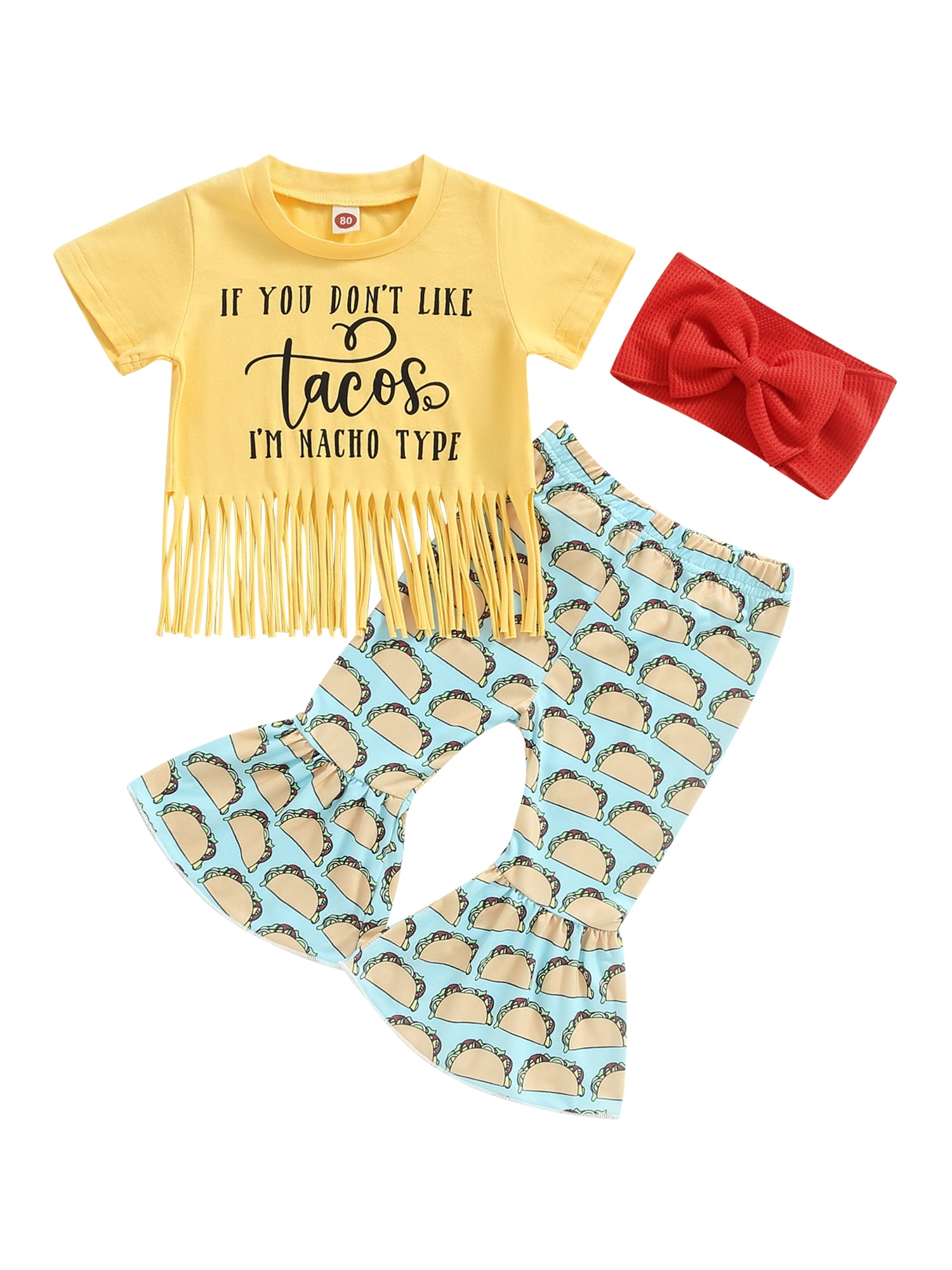 Cenuakty Kids Girls Summer Outfits Letters Print Short Sleeve T-shirt with Tassels and Casual ...