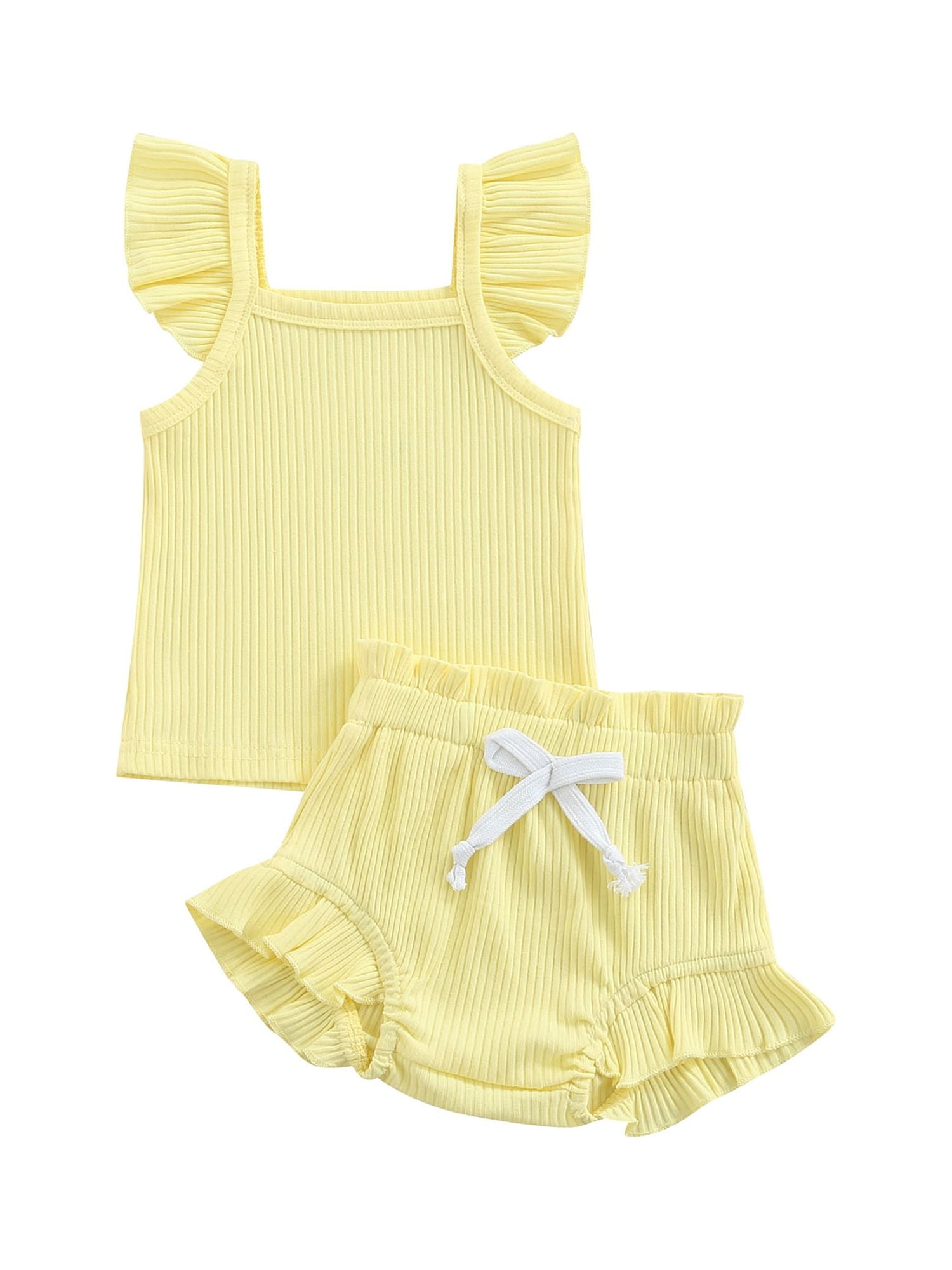 Cenuakty Newborn Girl Two-Piece Outfits, Solid Color Flying Sleeve ...