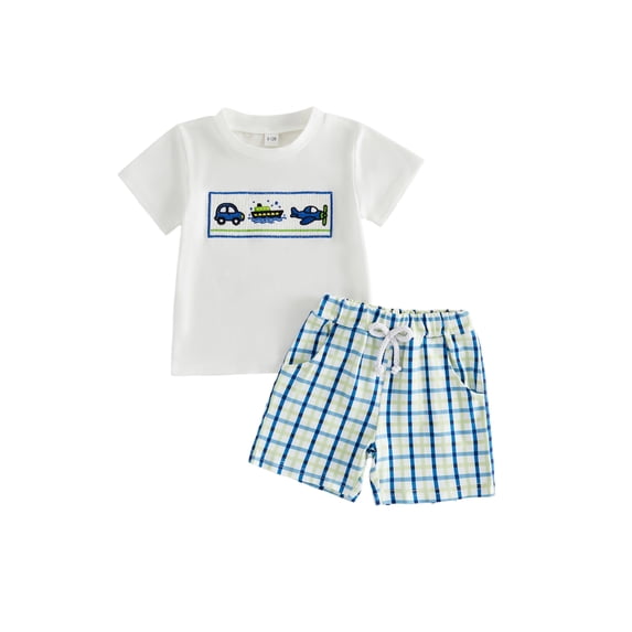 Cenuakty Toddler Baby Boy Shorts Set Embroidered Short Sleeve T-shirts ...