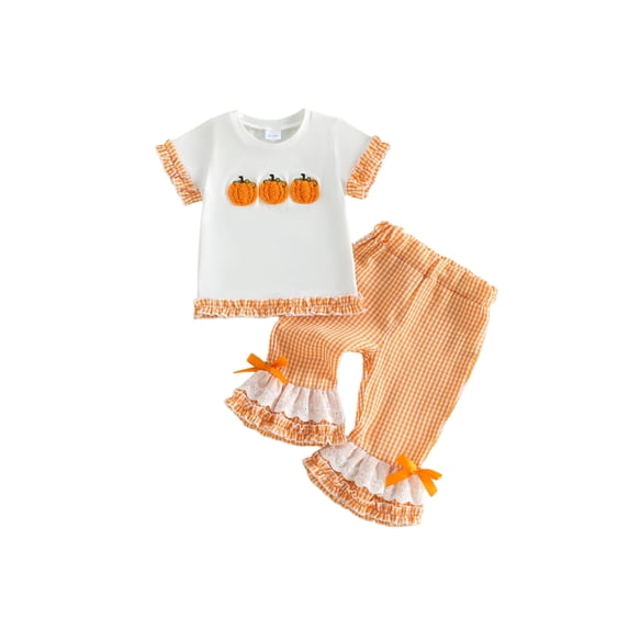 Cenuakty Toddler Baby Girl Halloween Outfit Pumpkin Ruffled Trim Crew ...