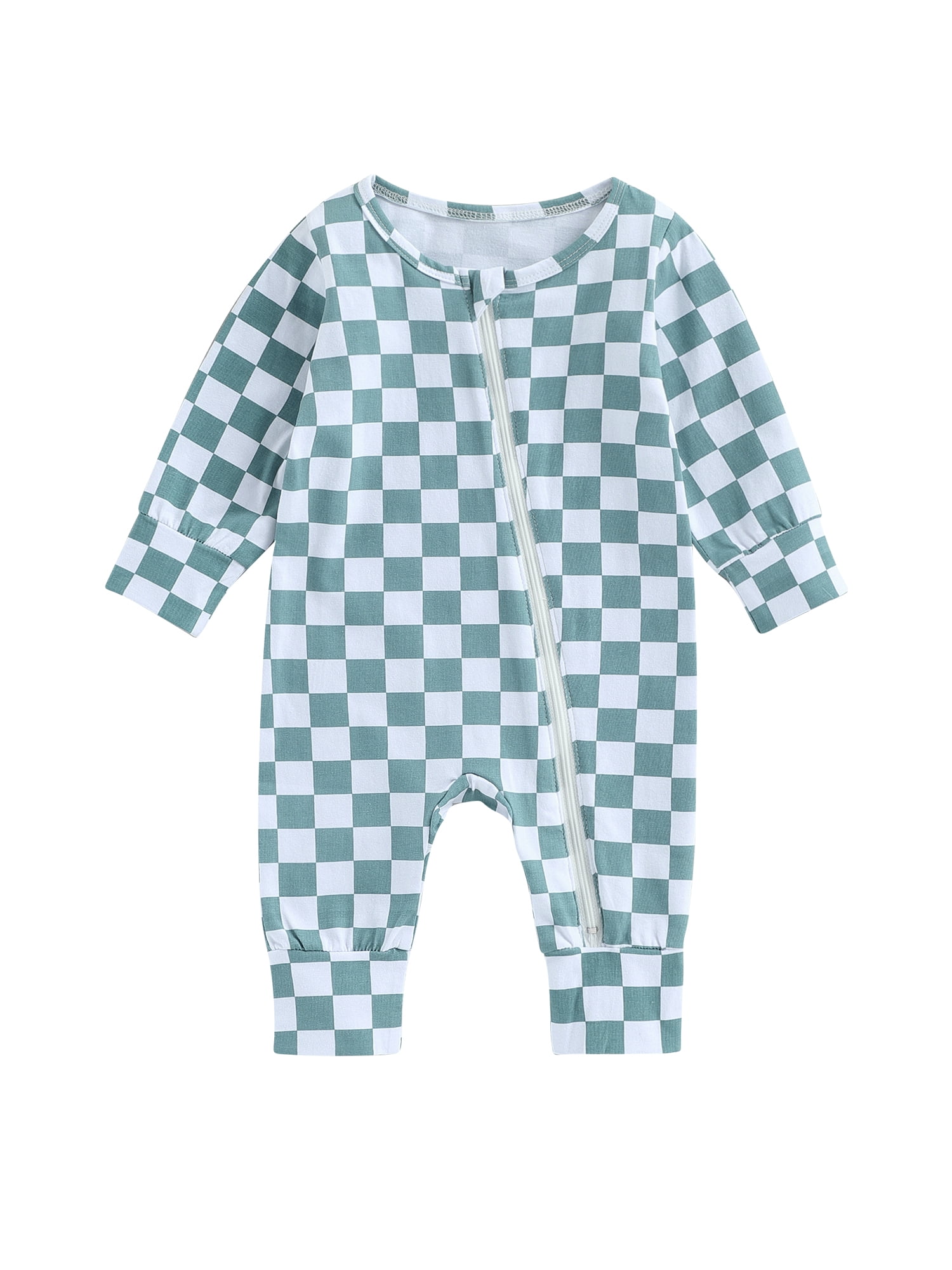 Cenuakty Toddler Baby Zipper Rompers Checkerboard Print Long Sleeve ...