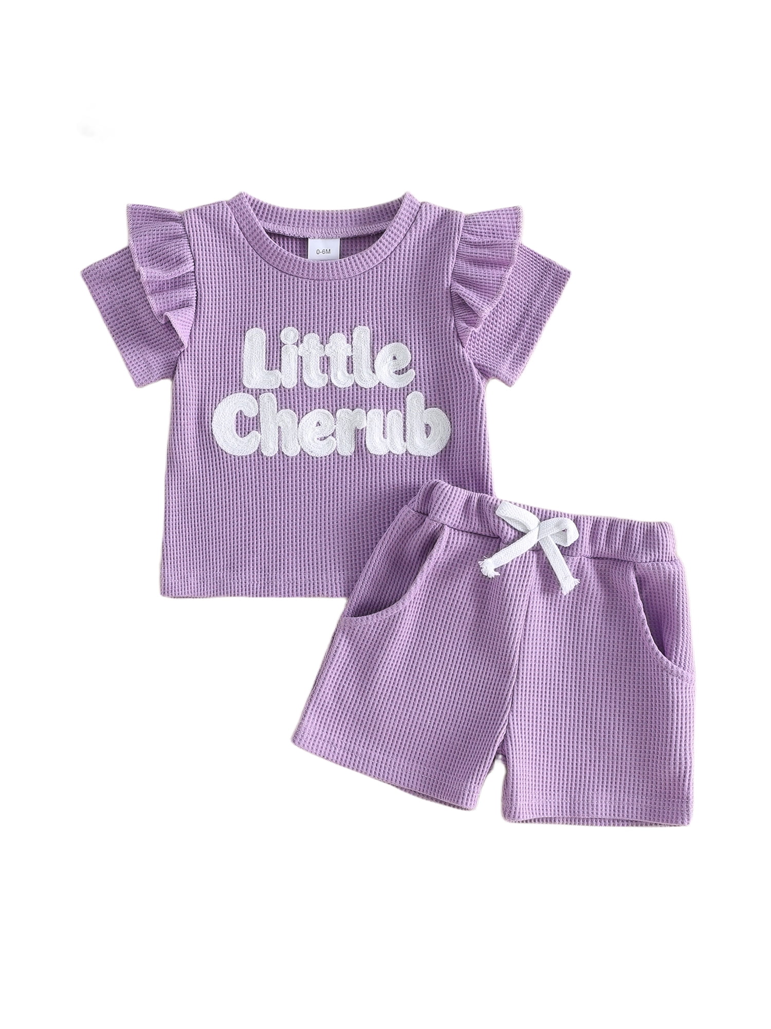 Cenuakty Toddler Girl Summer Outfits Letter Embroidery Waffle Short ...