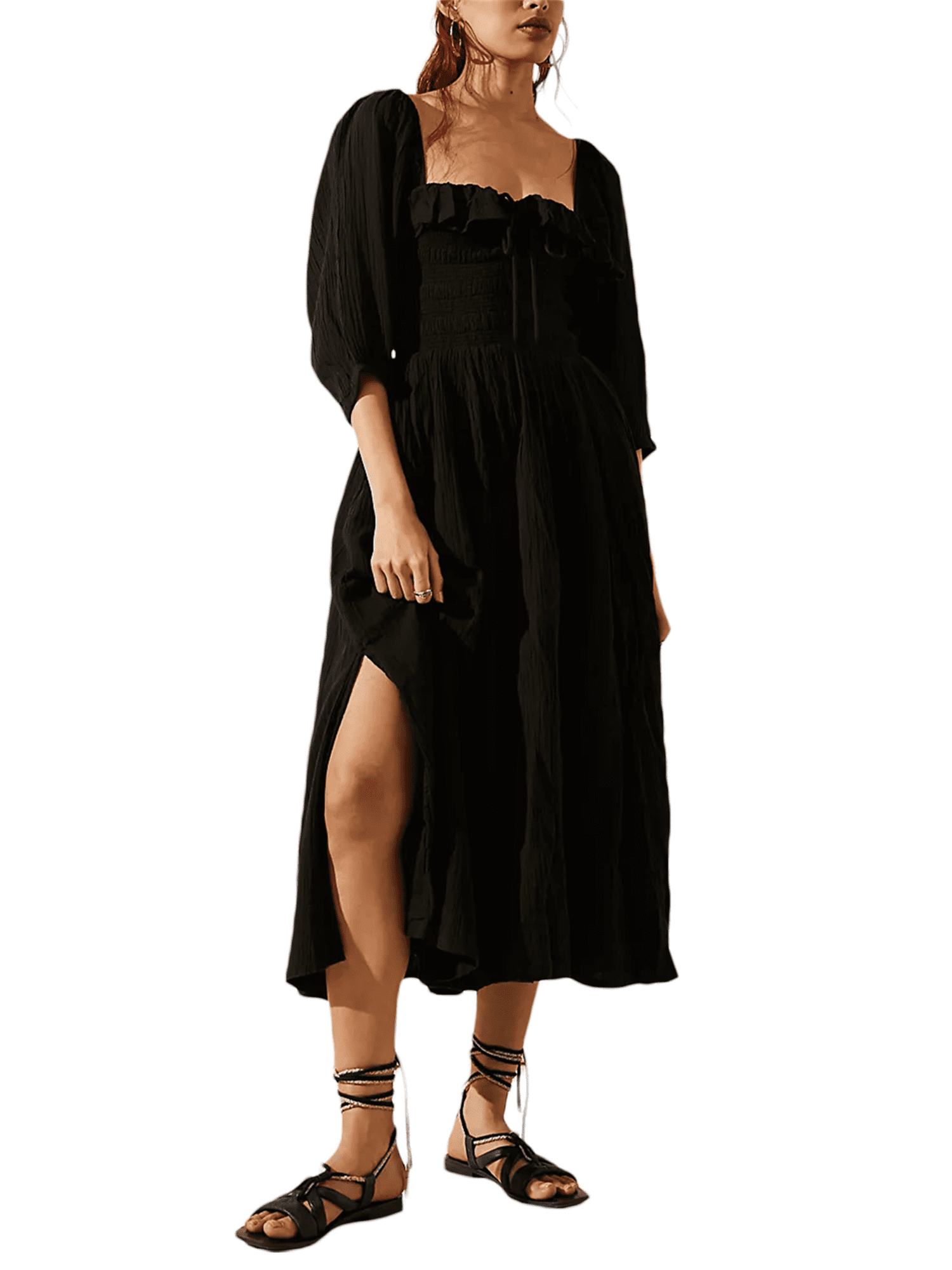 Cenuakty Women Fairycore Long Dress Elegant Square Neck Ruffles Solid ...