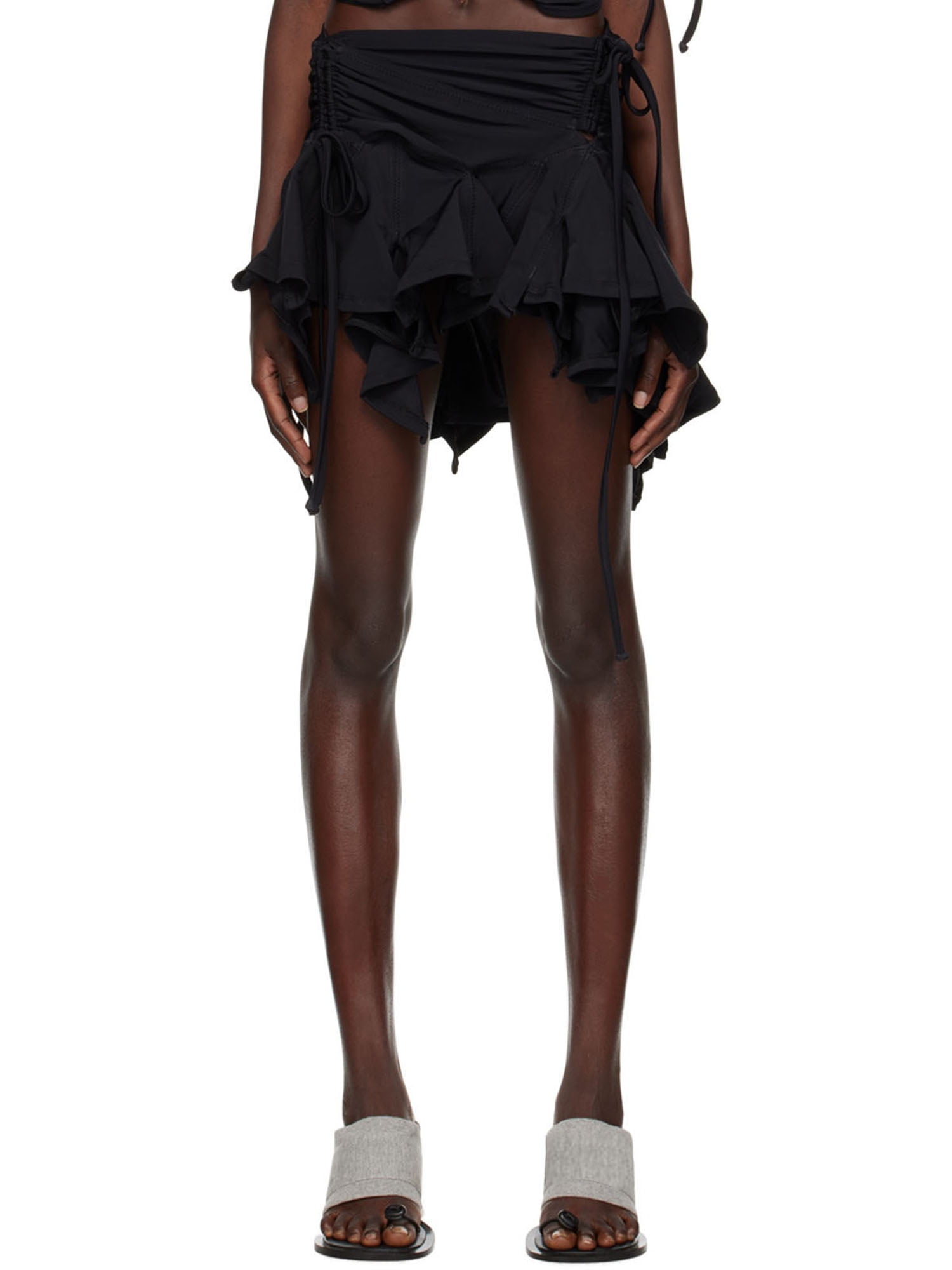 Cenuakty Women Gothic Punk Irregular Skirts Solid Color Drawstring Tie-Up Ruched Ruffles Mini ...