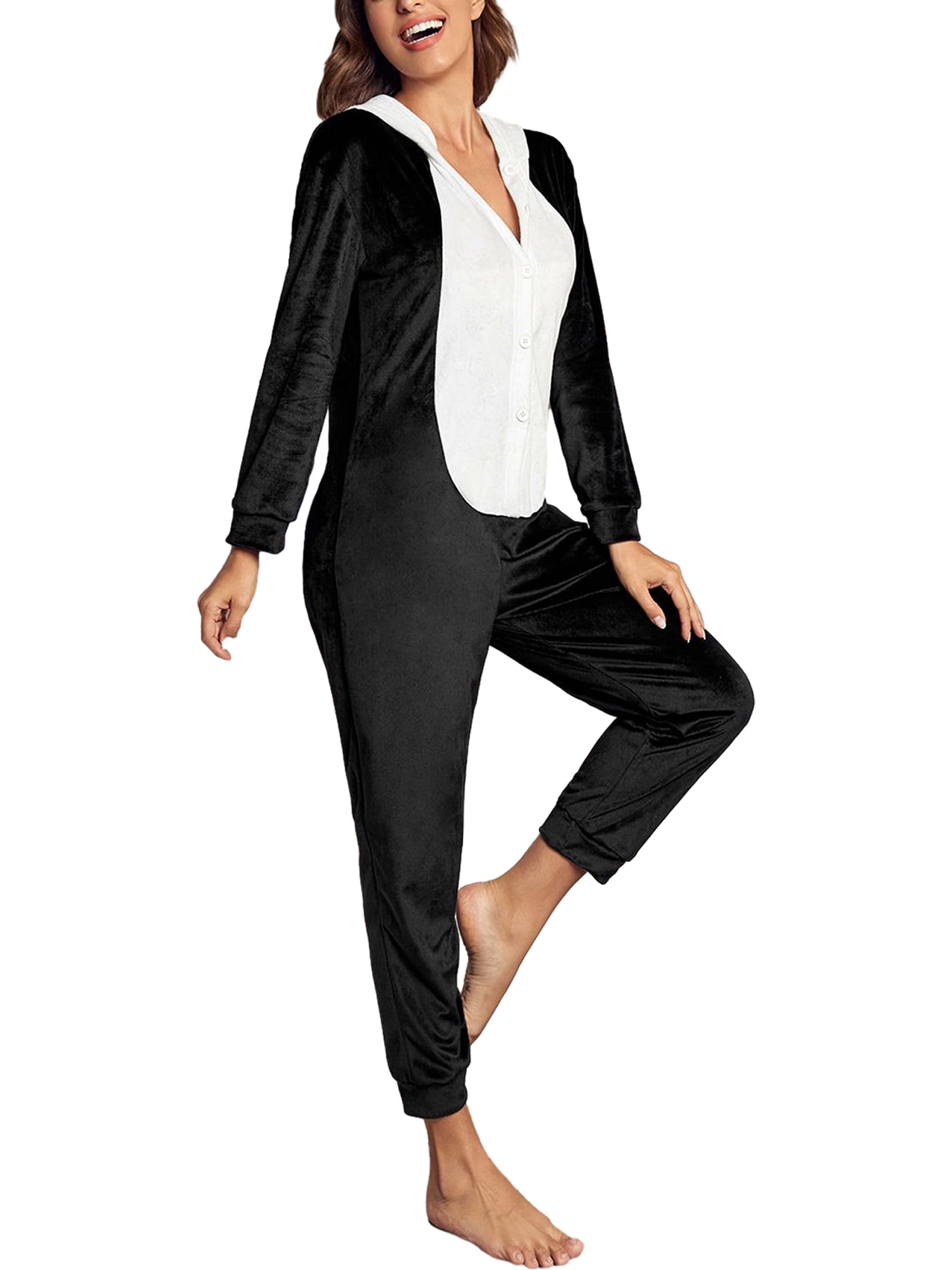 Cenuakty Women Panda Animal Halloween Costume Buttons Cosplay Rompers ...