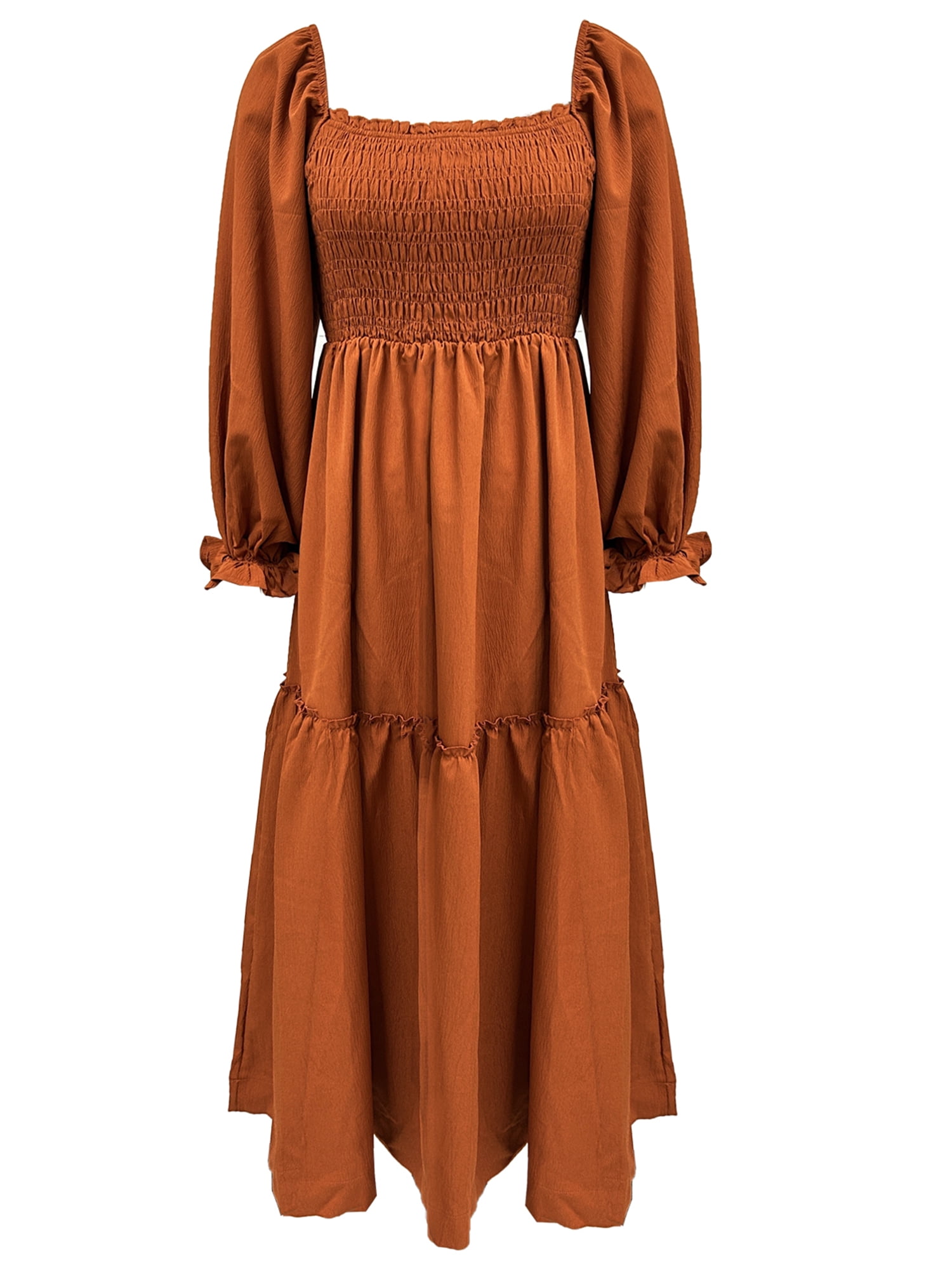 Cenuakty Women Spring Autumn Casual Dress Long Sleeve Square Neck Solid ...