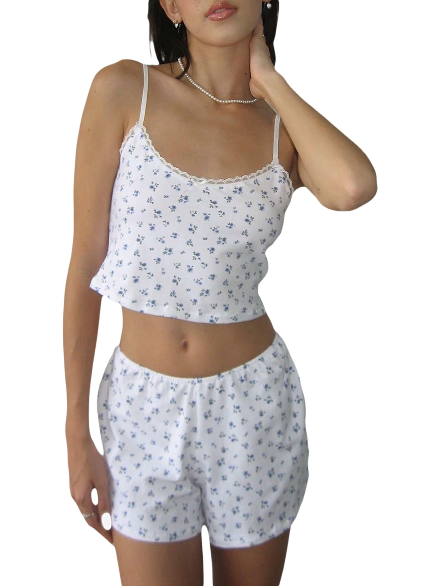 Cenuakty Women's 2 Piece Summer Outfits, Cute Floral Print Crop Cami ...