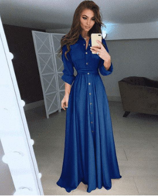 Cenuakty Women' s Casual Slim Long Sleeve Solid Color Shirt Dress ...