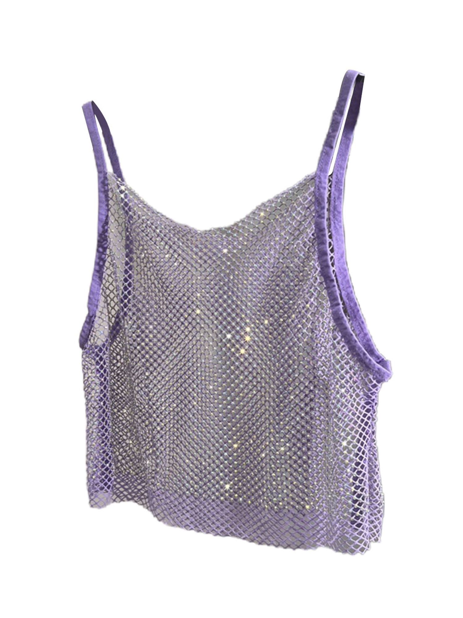 Cenuakty Women's Fishnet Crop Tops Slim Fit Scoop Neck See Through ...