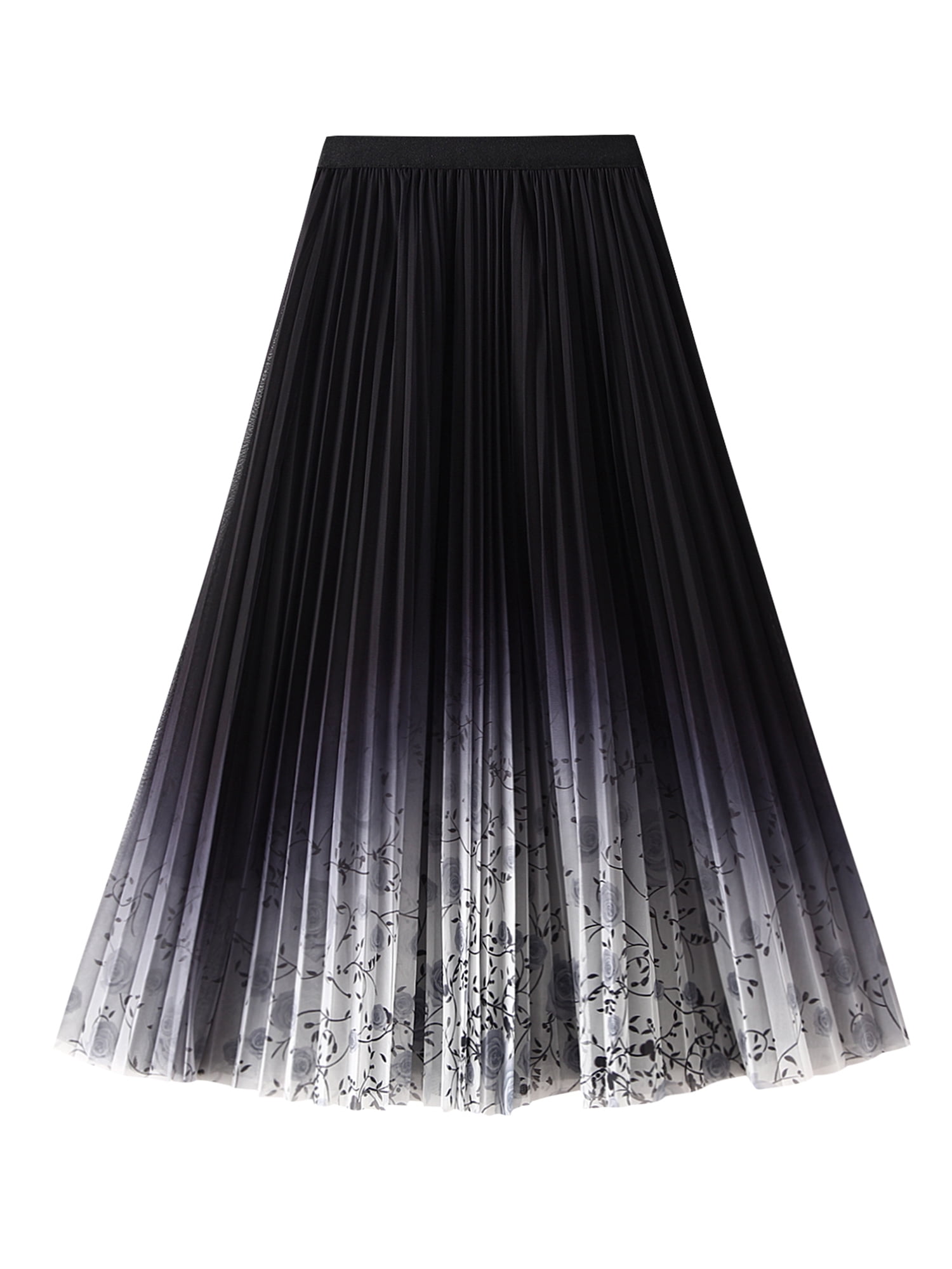 Cenuakty Women's Midi Skirt Bow Print Elastic Waist Pleated A-Line Mesh ...