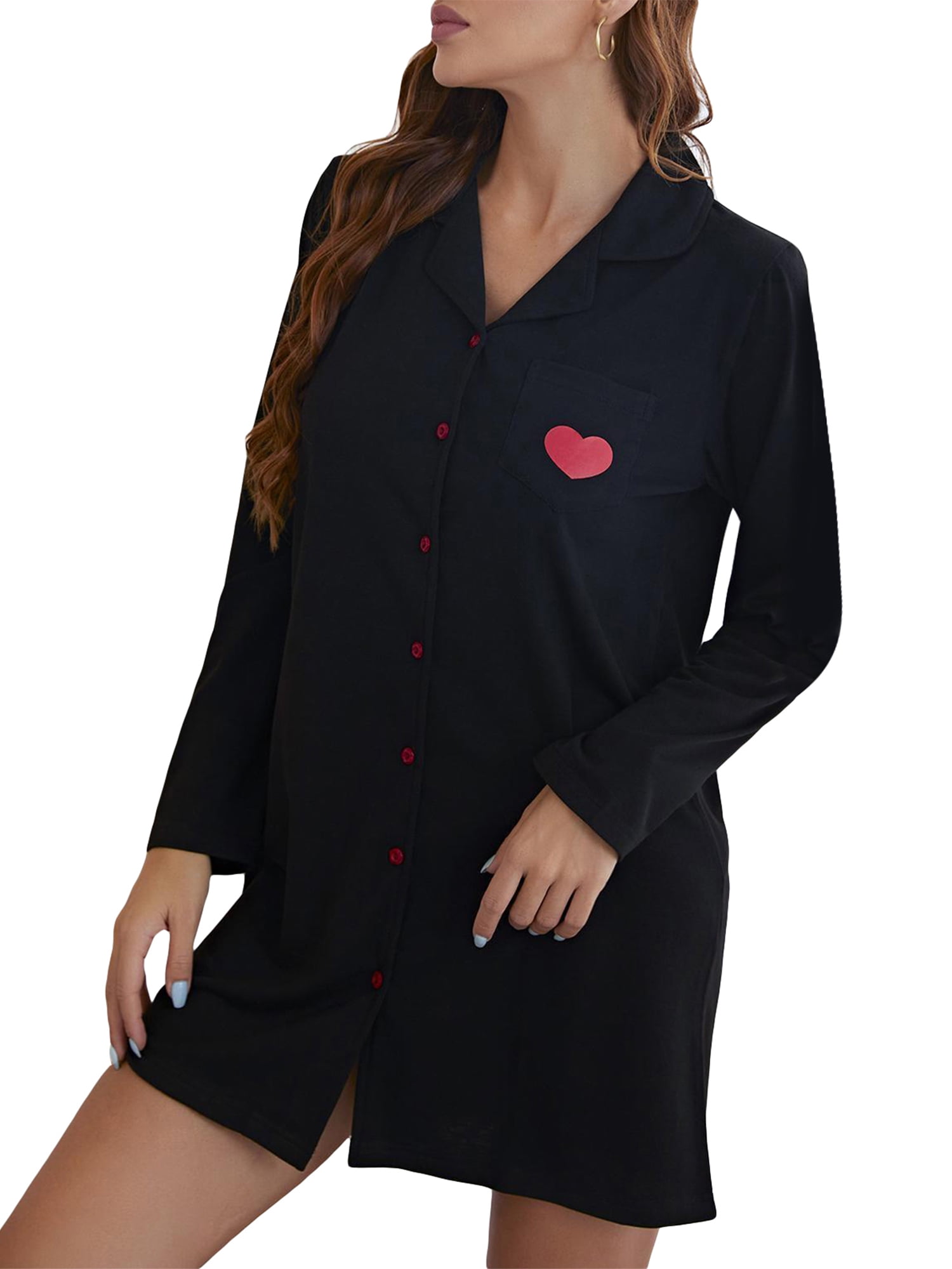 Cenuakty Women's Nightgown Sleepwear Long Sleeve Button Down Nightshirt ...