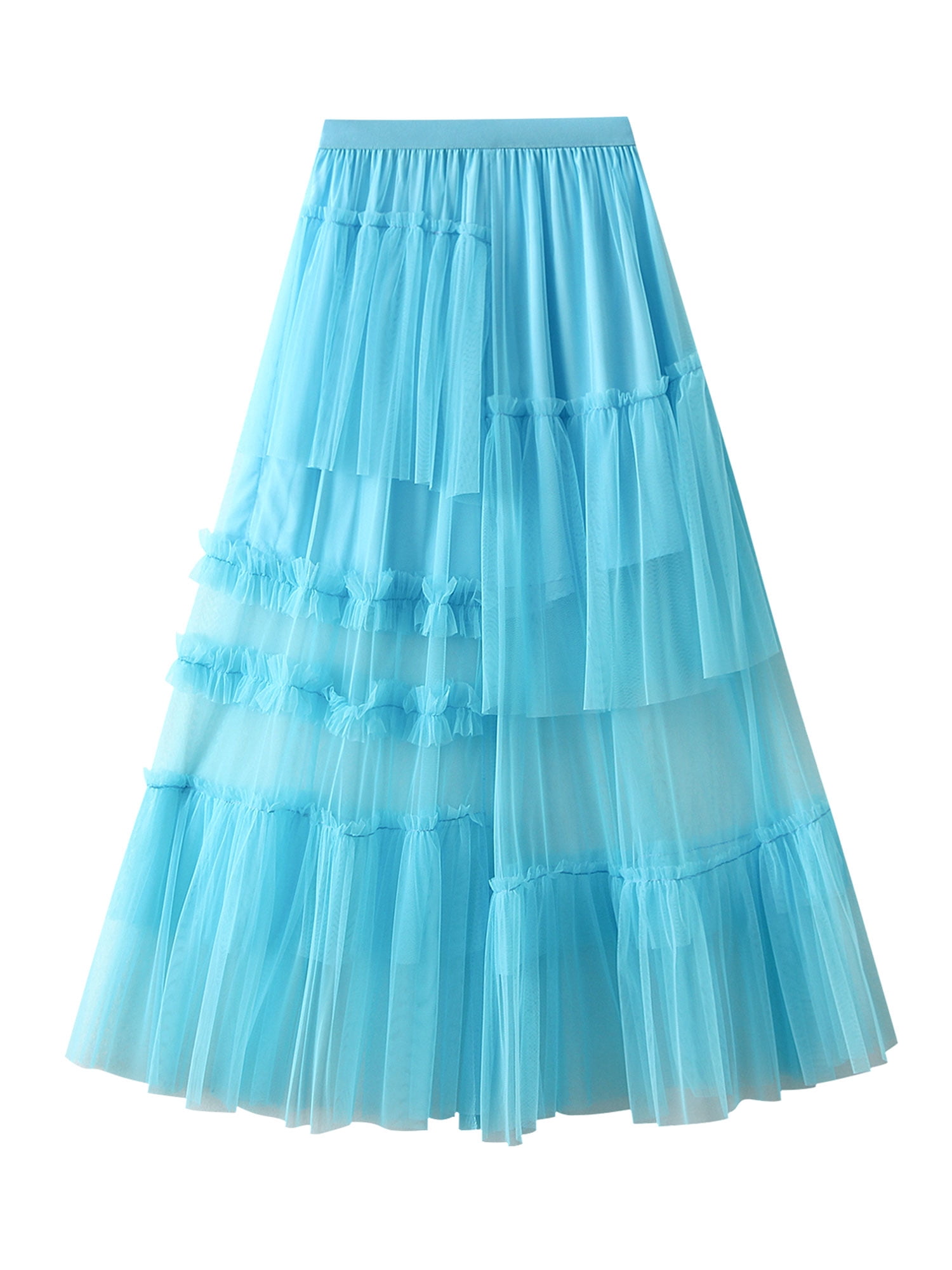 Cenuakty Women's Summer Long Mesh Skirt Solid Color Sheer Flowy Skirt ...