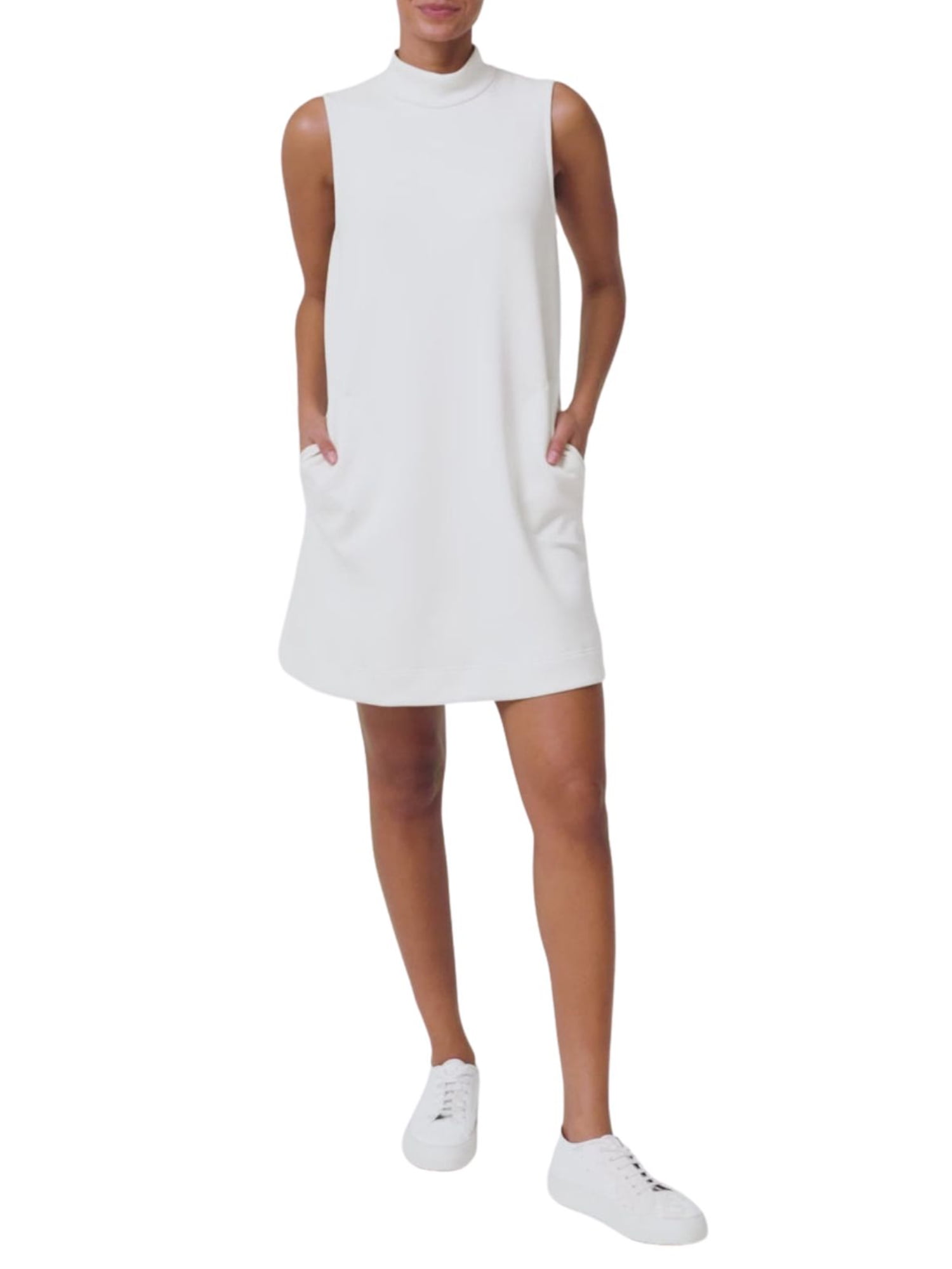 Cenuakty Women's Summer Tank Dress Solid Color Sleeveless Half High ...