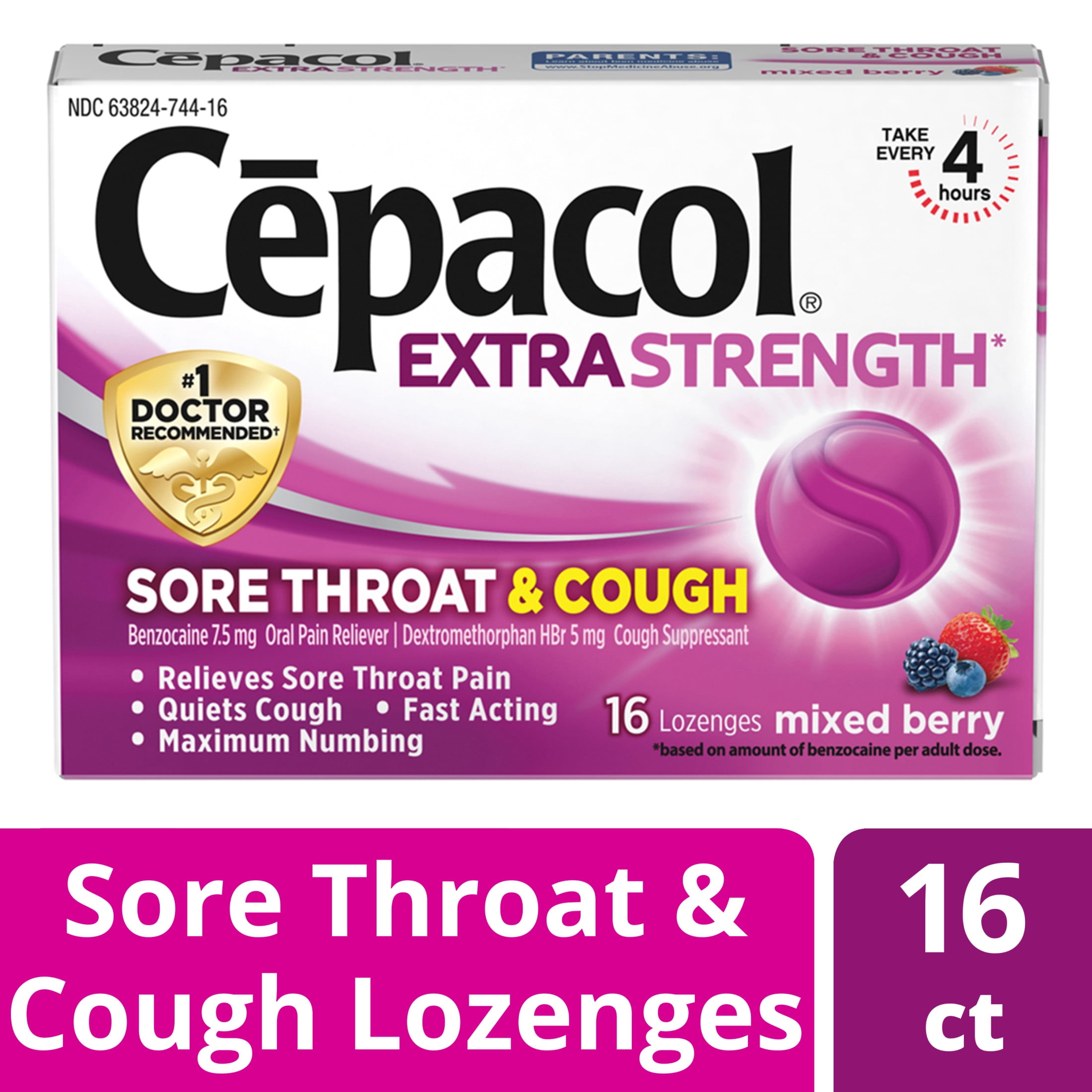 Cepacol Extra Strength Sore Throat & Cough Lozenges, Powerful Symptom Relief, Quiet Cough, Oral ...