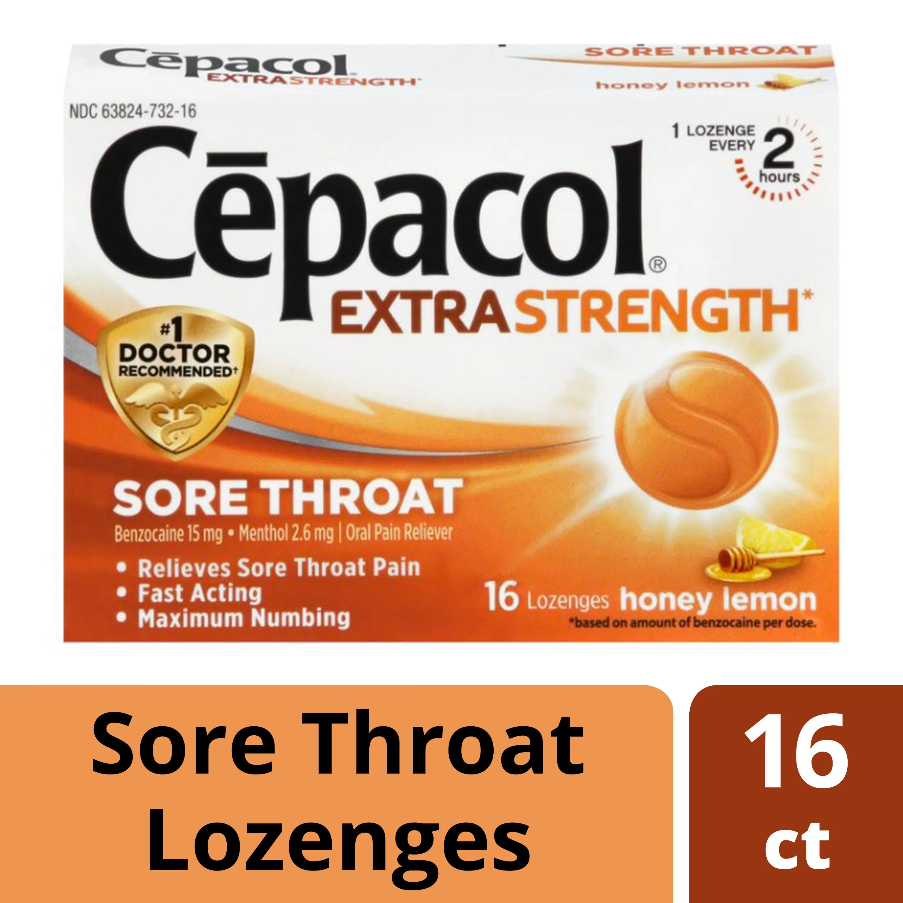 Cepacol Extra Strength Sore Throat Relief Lozenges, 16 Count, Honey ...